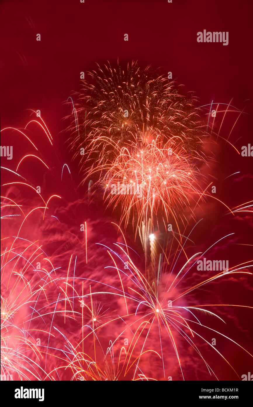Fireworks rocket in the night sky Stock Photo - Alamy