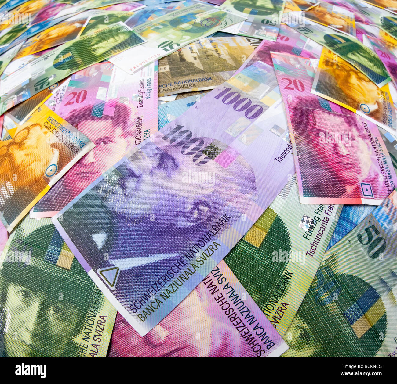 Many Swiss Francs banknotes of Switzerland Stock Photo - Alamy