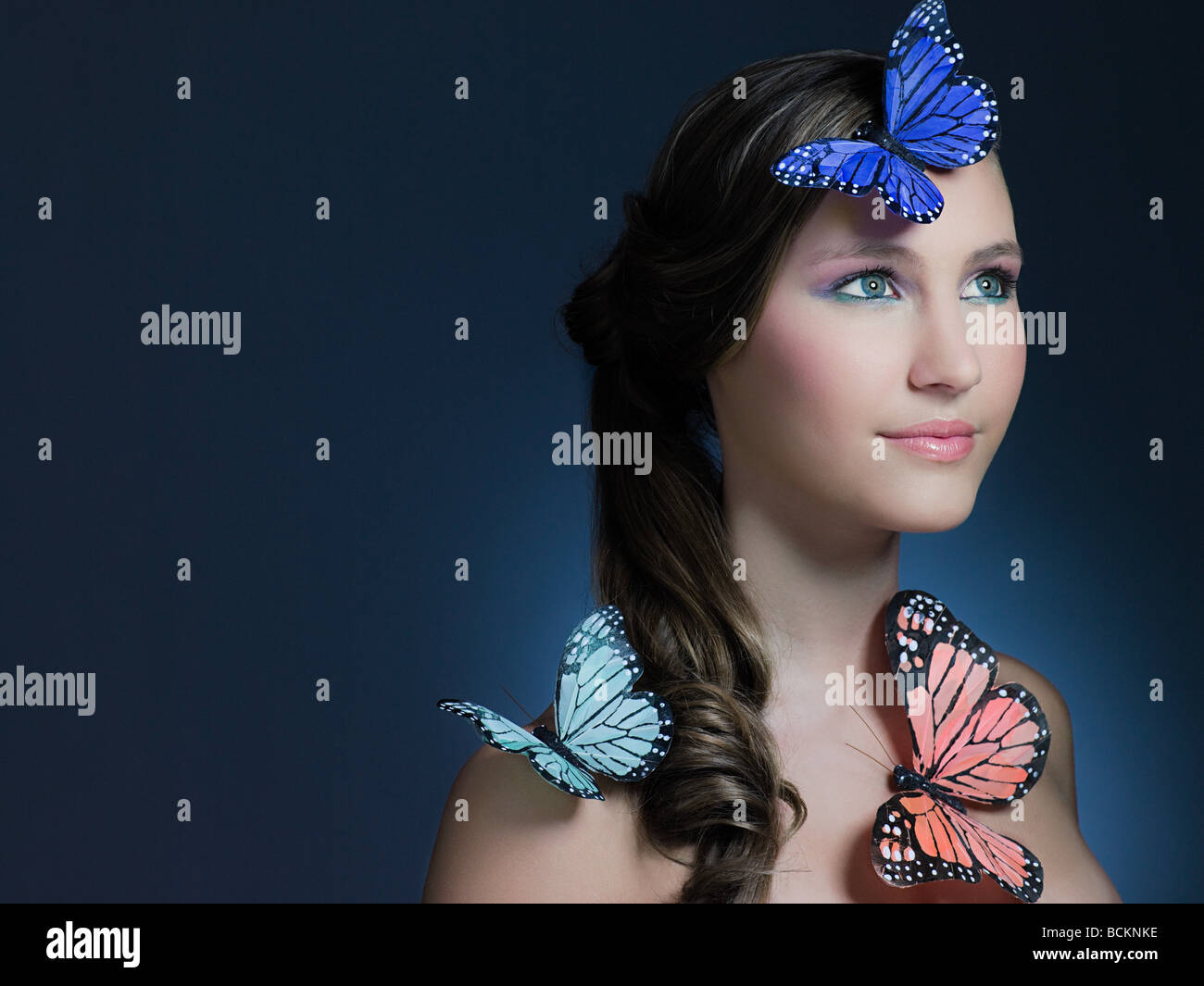 Girl with butterflies Stock Photo - Alamy