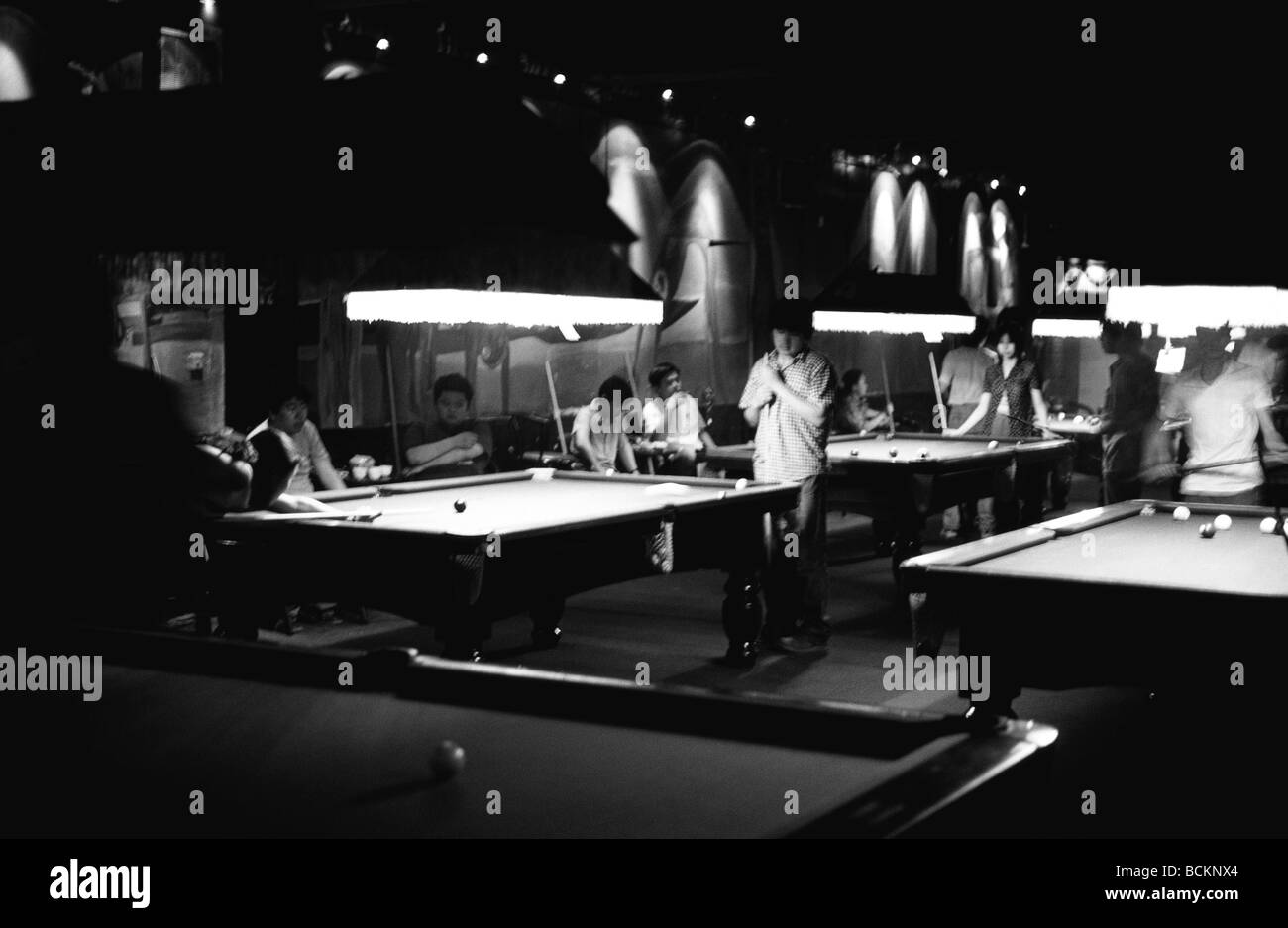 Pool hall, b&w Stock Photo - Alamy