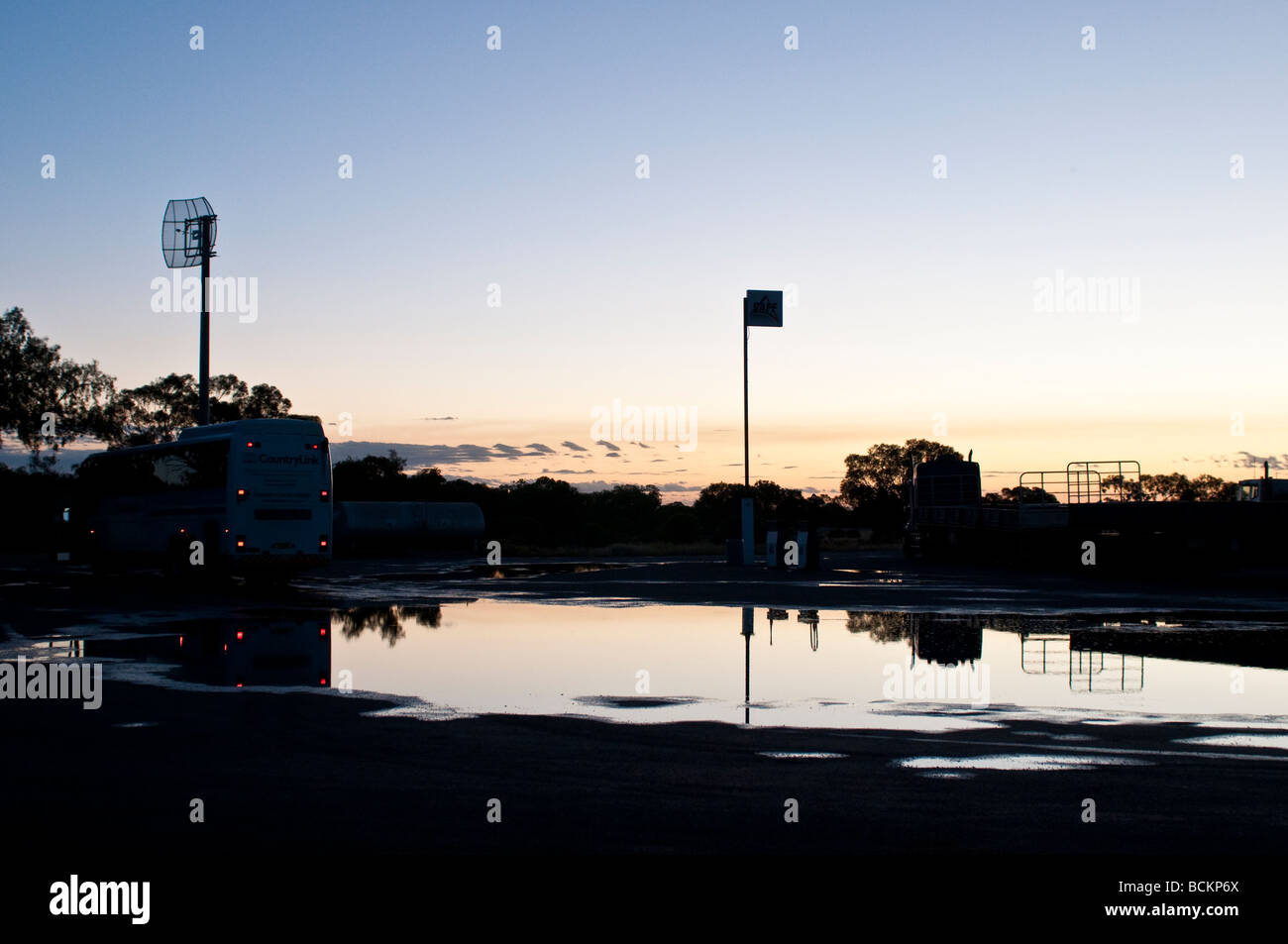 Pool of water near road in the NSW Outback at dawn Australia Stock ...