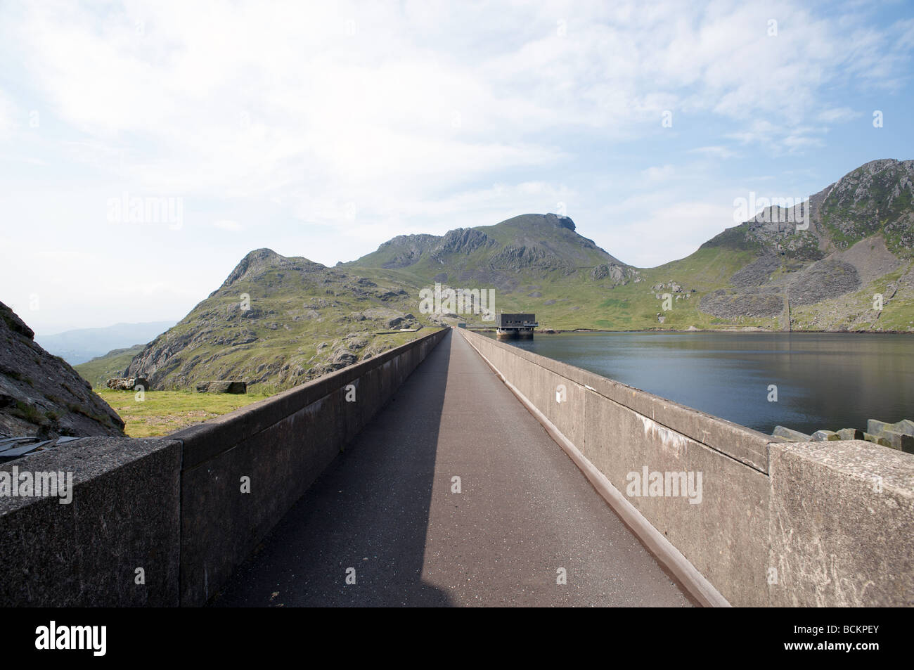 The upper reservoir (Llyn Stwlan) and dam of the Ffestiniog pumped ...