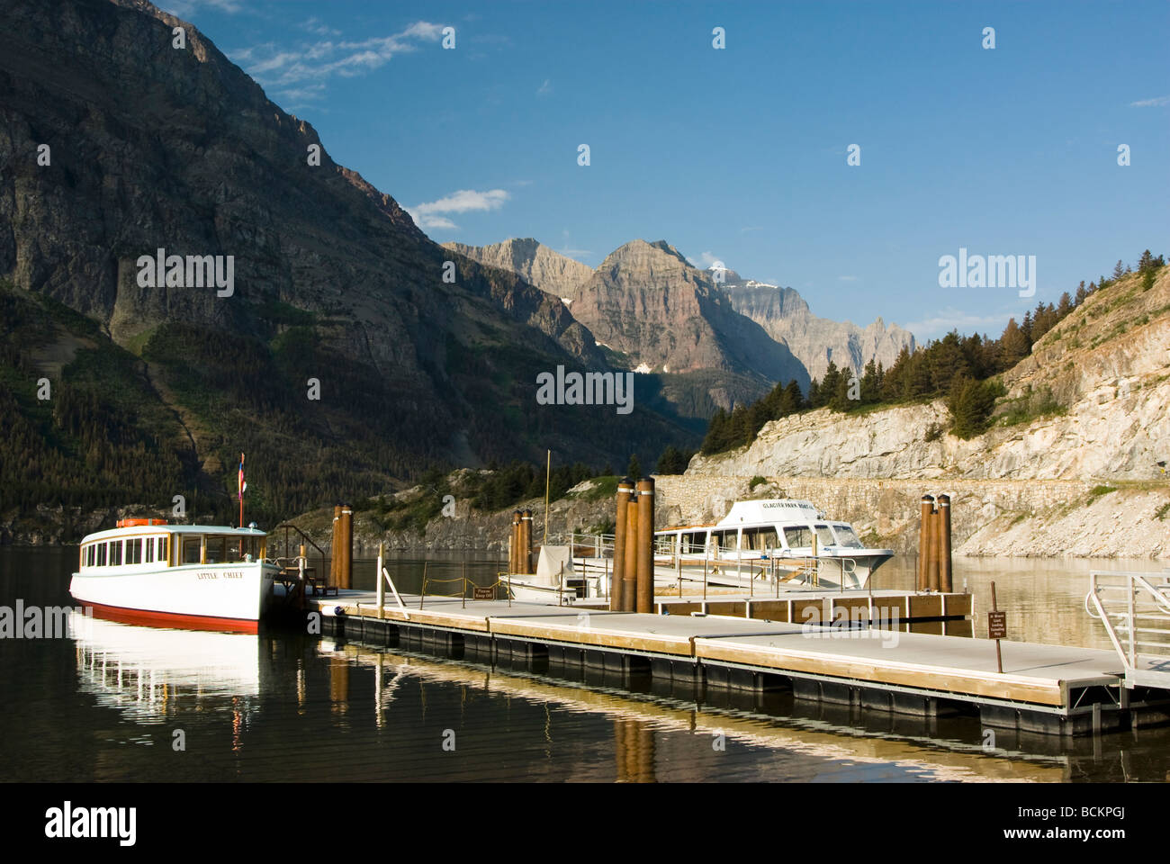 Tour boats on Saint Mary Lake in Glacier National Park Stock Photo - Alamy