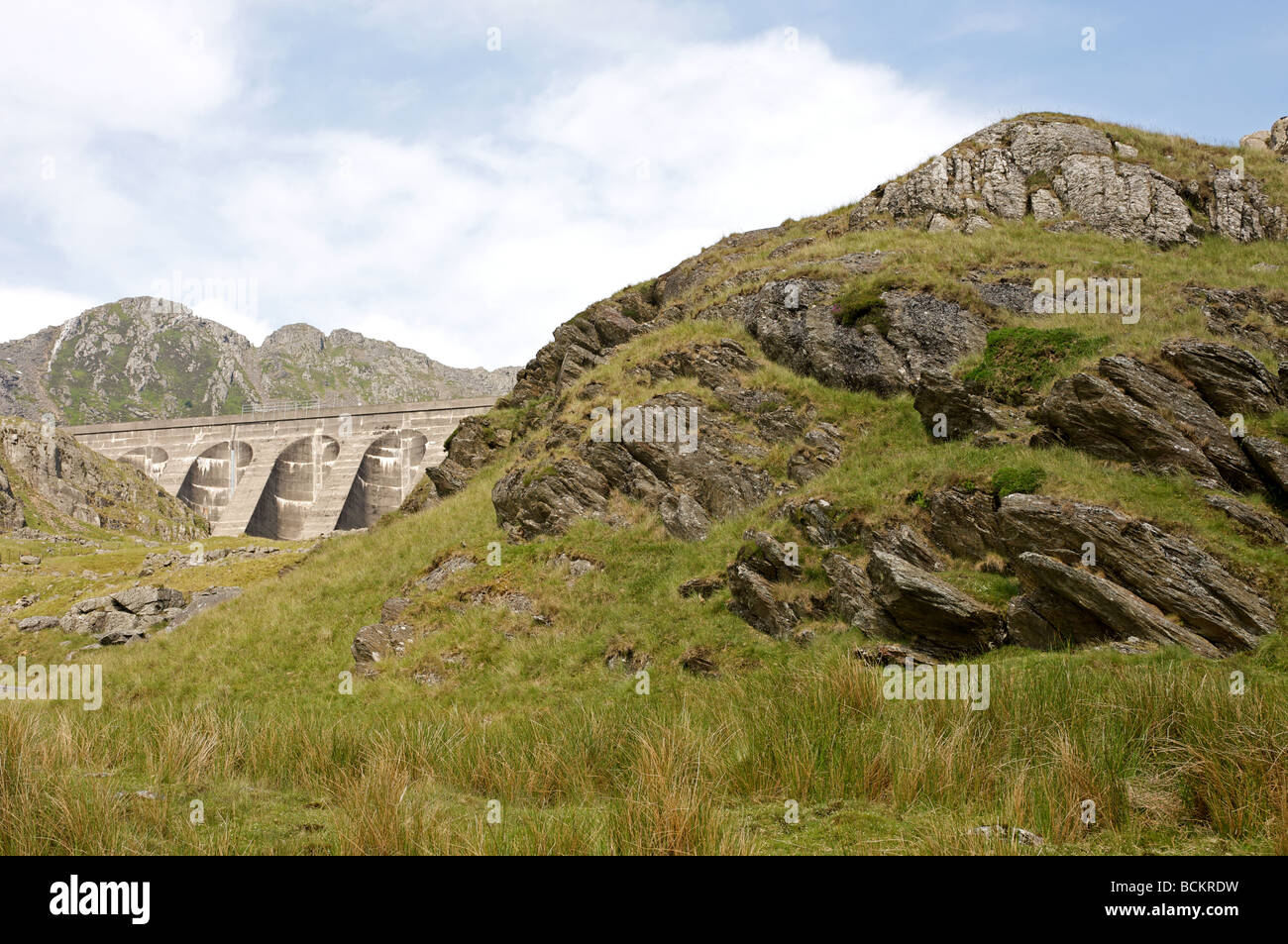 The upper reservoir (Llyn Stwlan) and dam of the Ffestiniog pumped ...