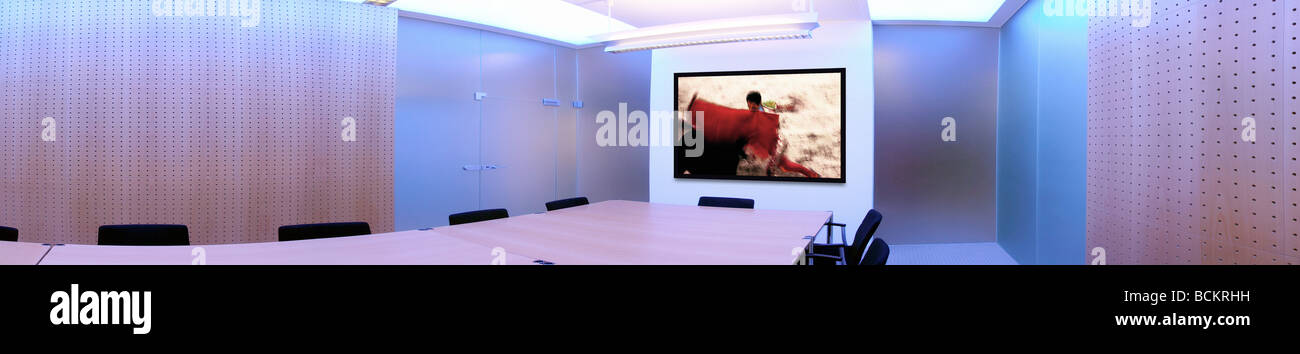 Conference room with screen, panoramic view Stock Photo - Alamy