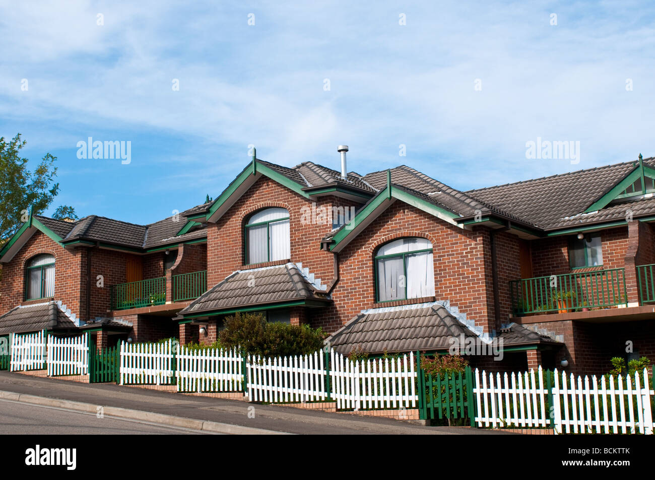Uniform houses on Katoomba High Street Blue Mountains Sydney NSW ...