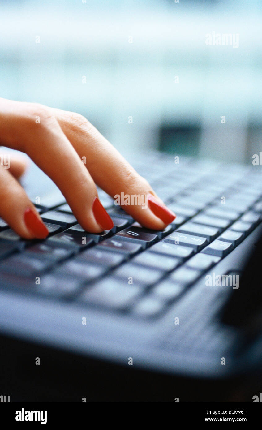 Woman computer red fingernails hi-res stock photography and images - Alamy