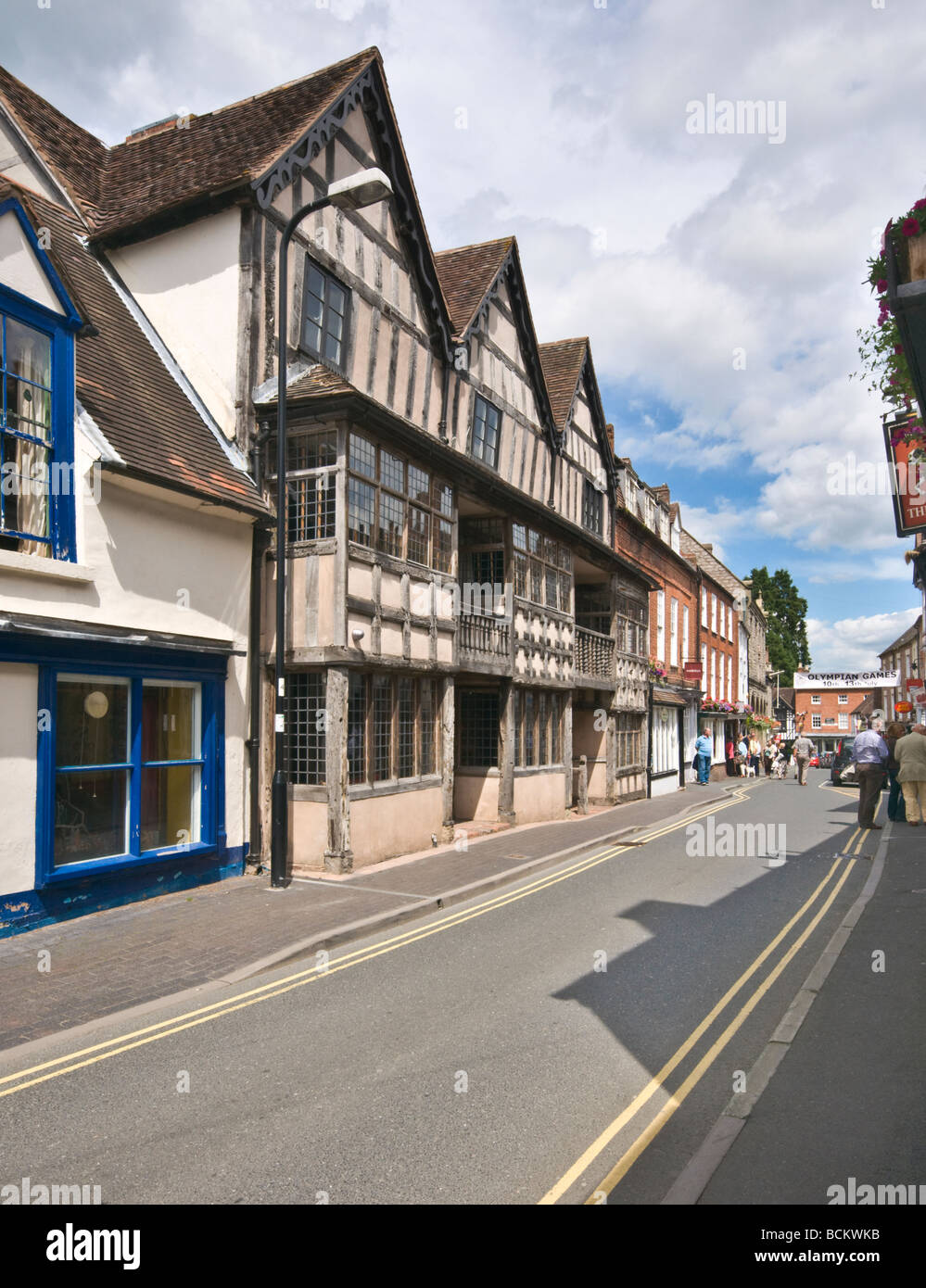 The High Street, Much Wenlock, Shropshire, showing a banner for the ...