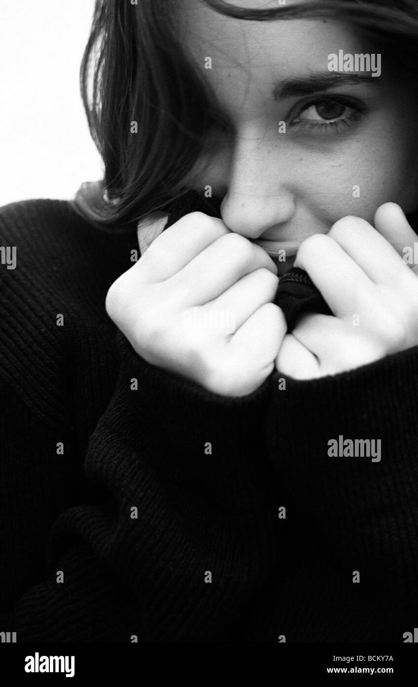 Front view woman neck Black and White Stock Photos & Images - Alamy