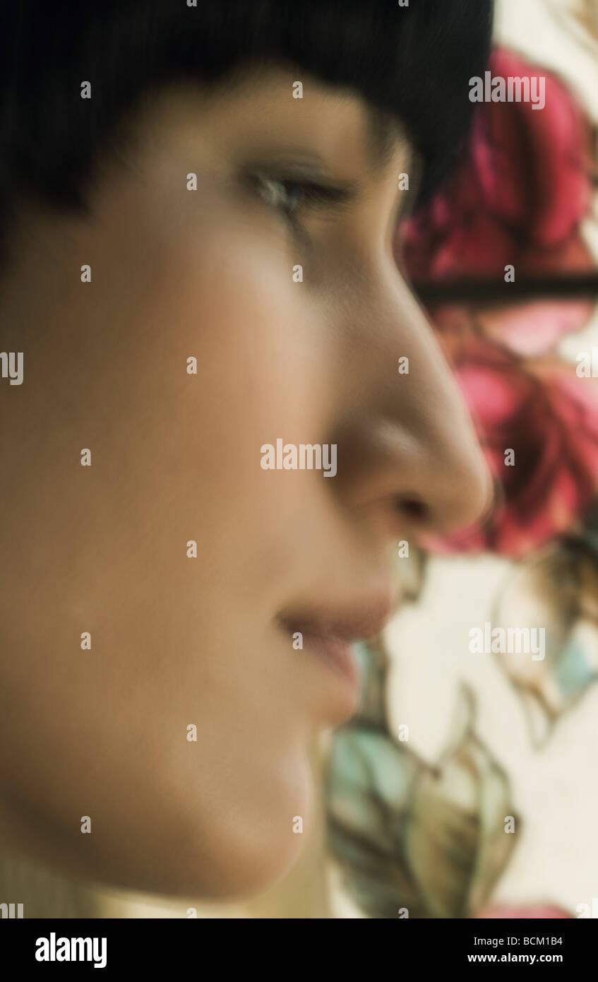 Profile of woman's face, close-up, defocused Stock Photo - Alamy
