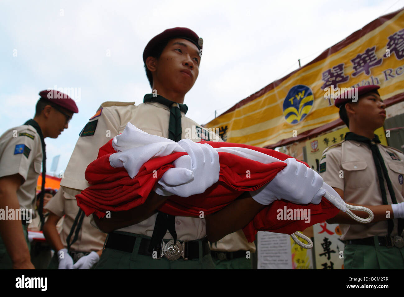 China Hong Kong Cheung Chau island Boy scouts wear white hand gloves at ...