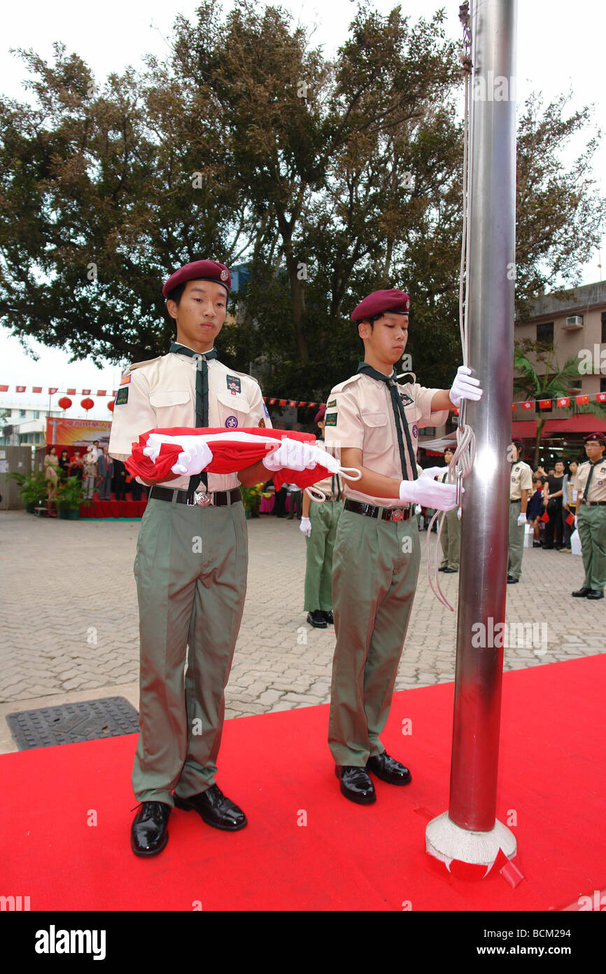 China Hong Kong Cheung Chau island Boy scouts wear white hand gloves at ...