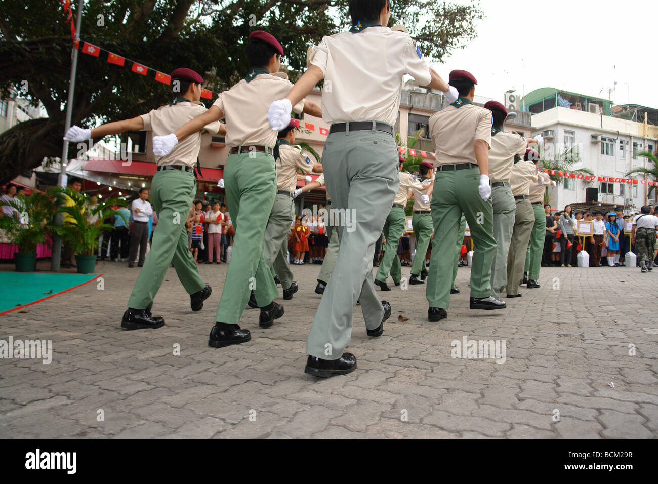 China Hong Kong Cheung Chau island Boy scouts wear white hand gloves at ...