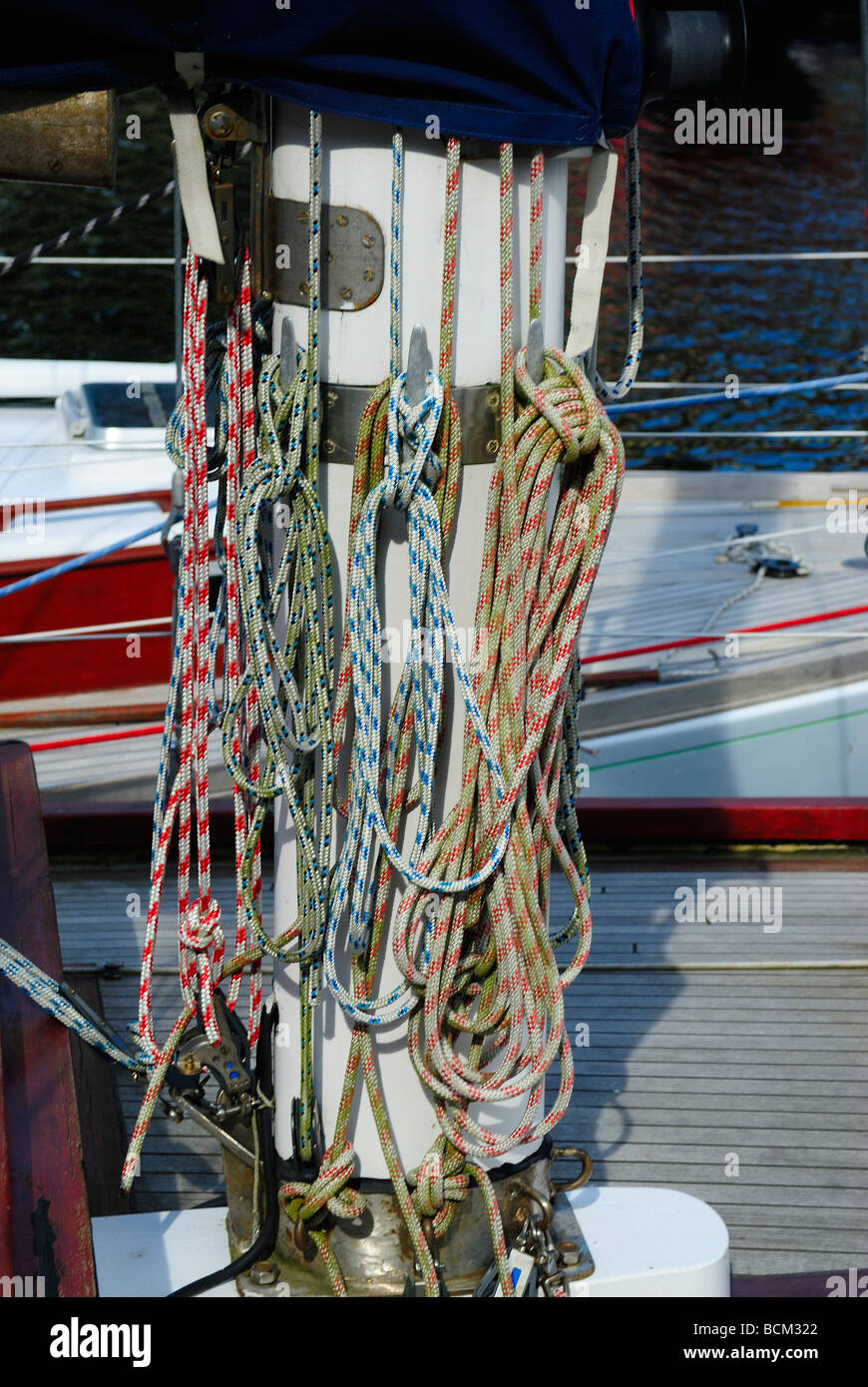 Ropes hanging on a mast of a sailing boat Stock Photo - Alamy