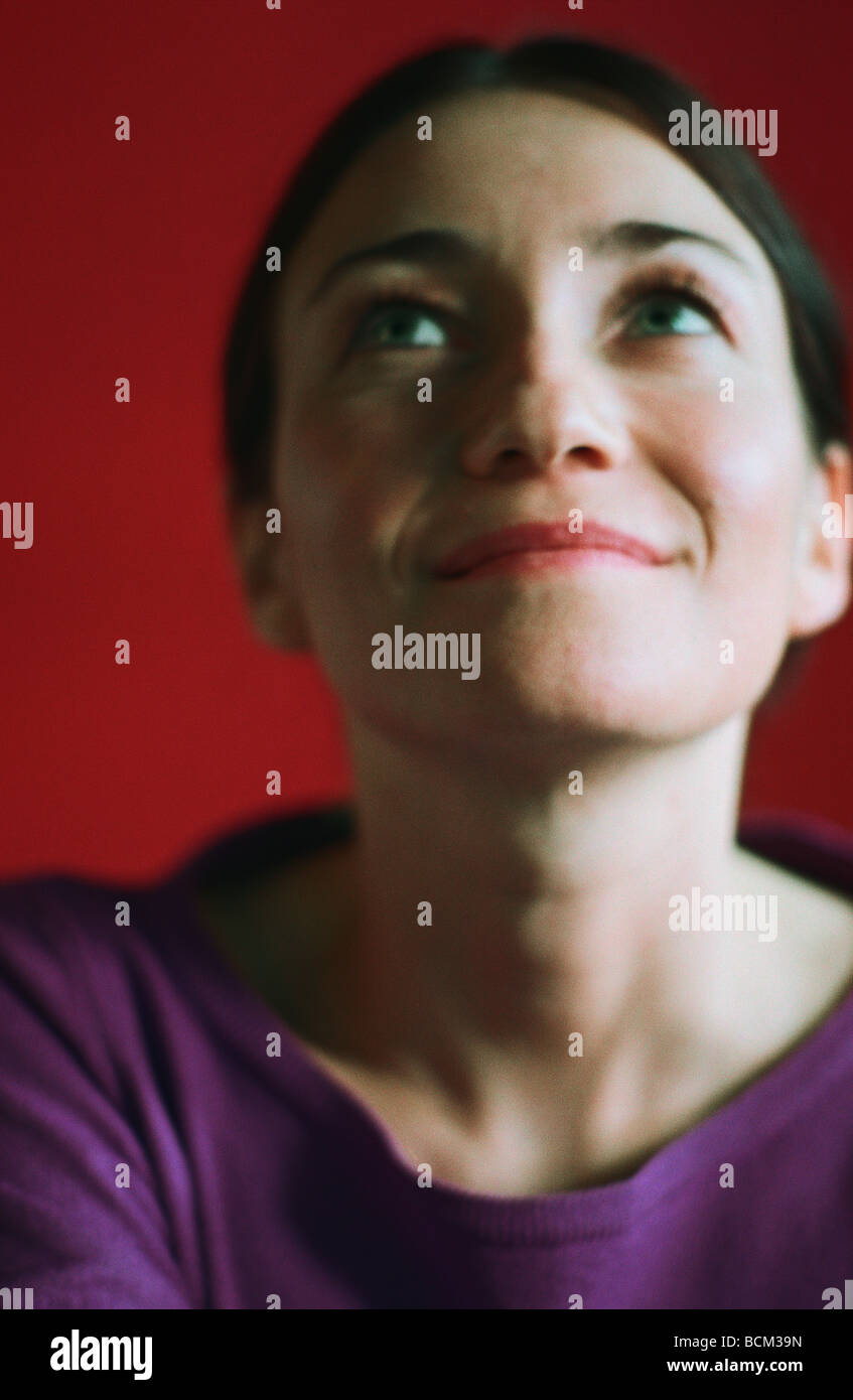 Woman, looking up, head and shoulders, portrait Stock Photo - Alamy