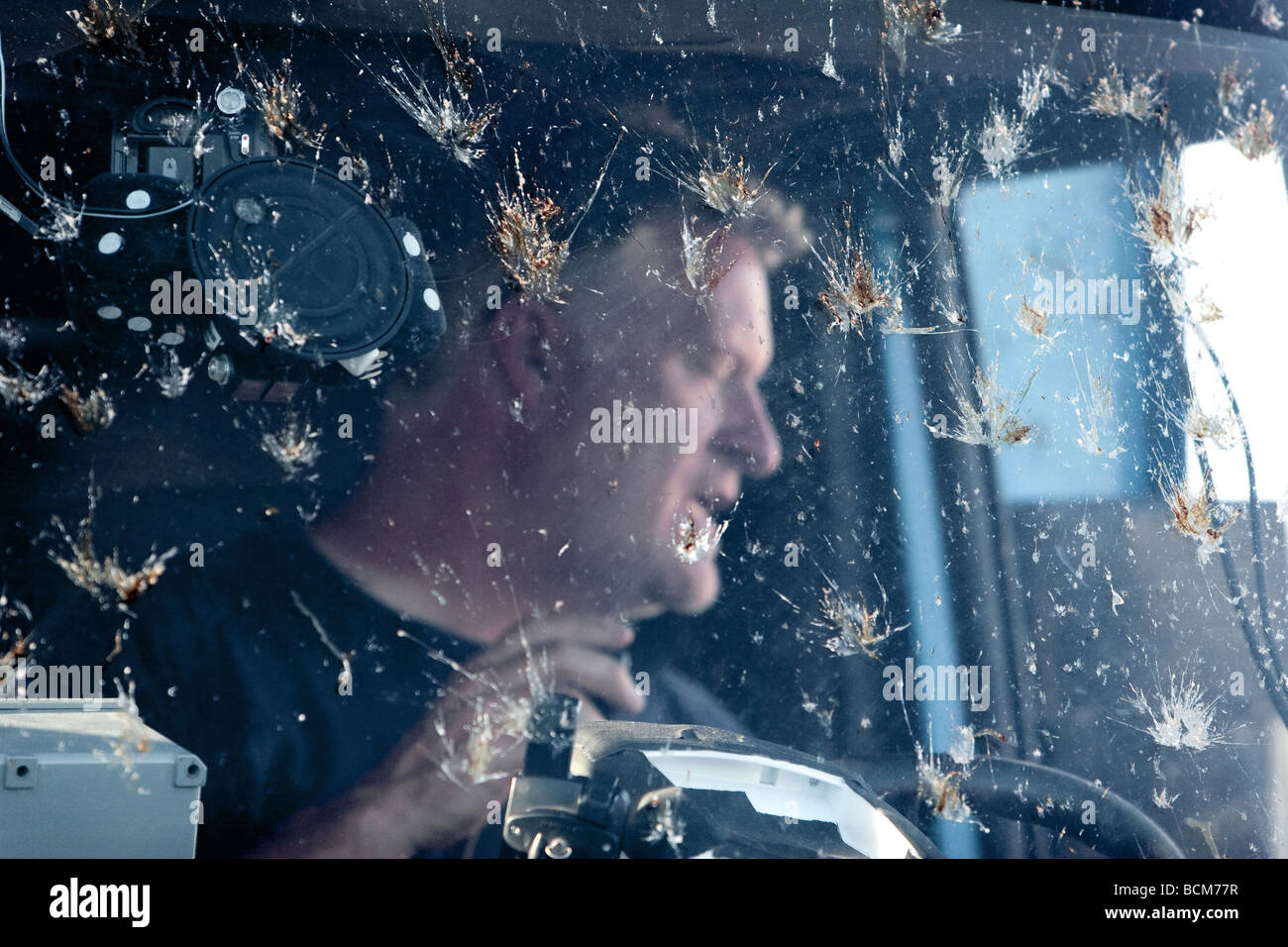Herbert Stein, driver of the Doppler on Wheels truck. The windshield is ...