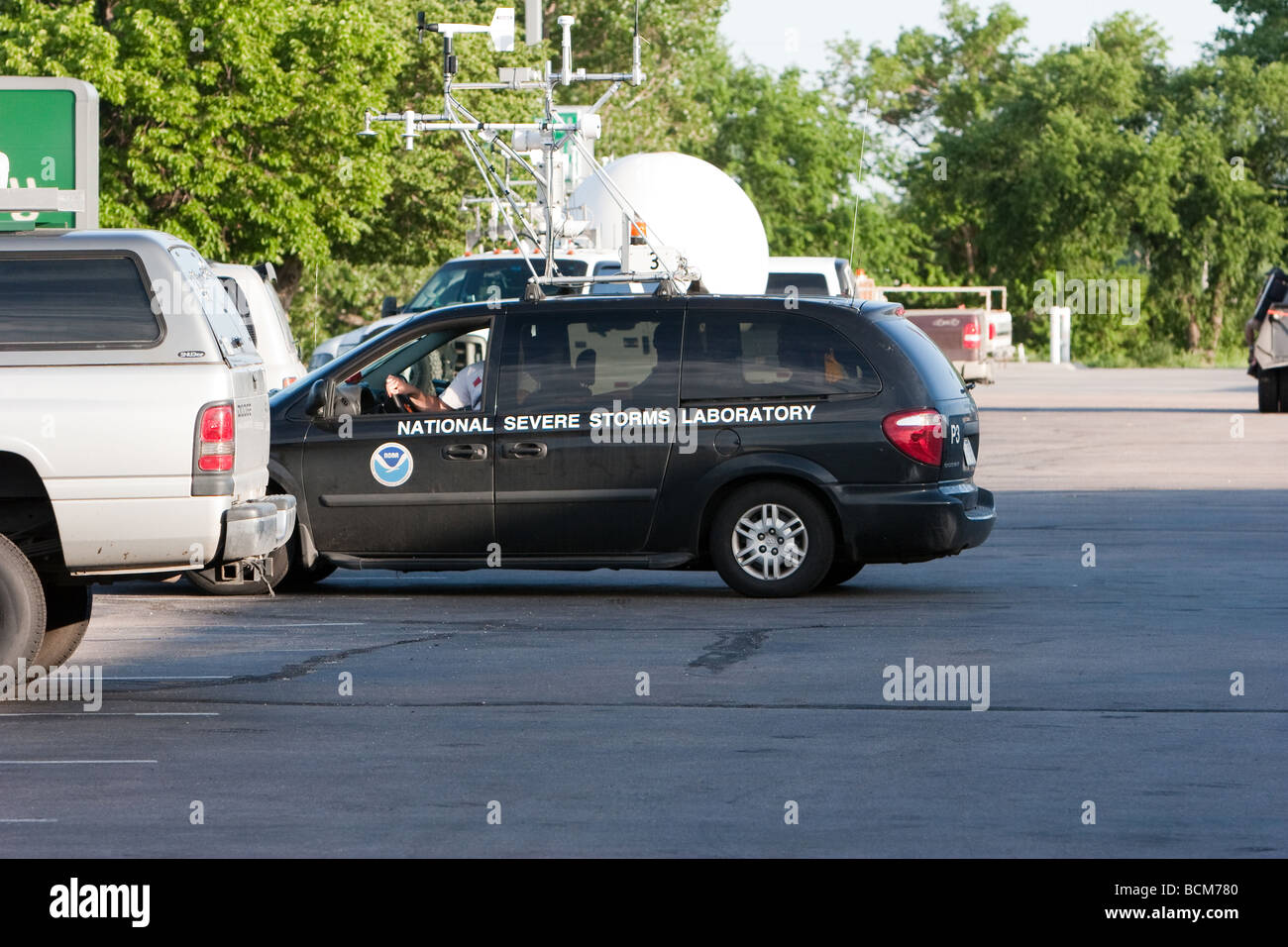 A probe vehicle operated by the National Severe Storms Labratory pulls ...