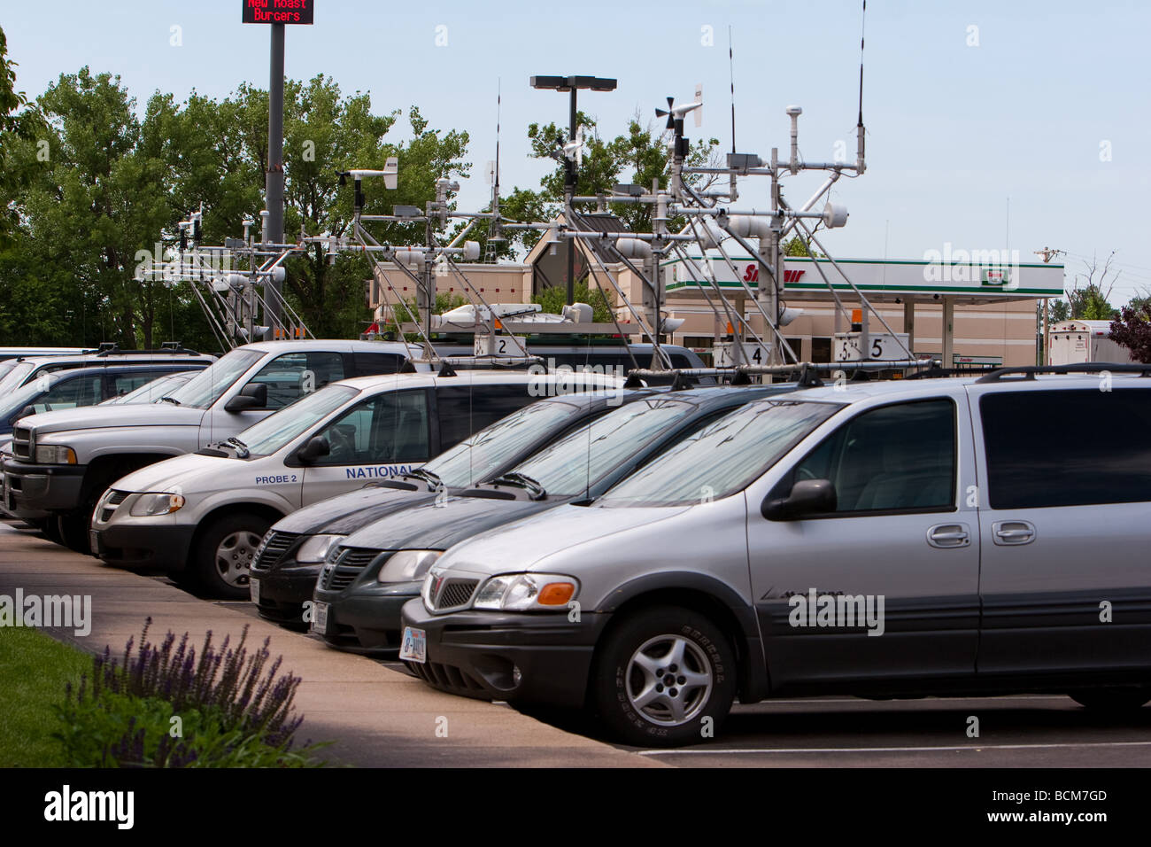 Storm chasing probe vans line up during Project Vortex 2 Stock Photo ...