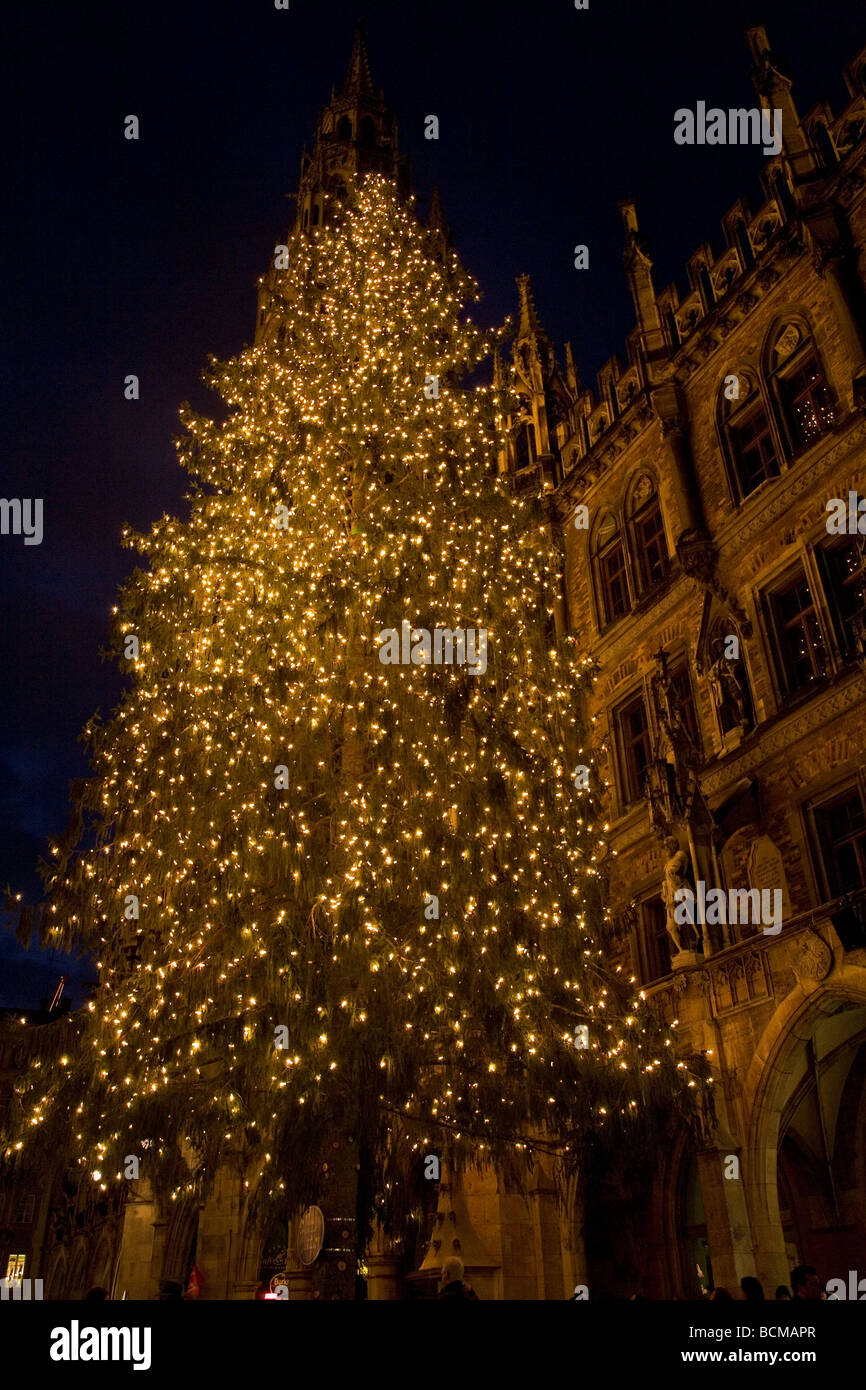 The Christmas Tree outside of the town hall in Munich, Germany. The ...