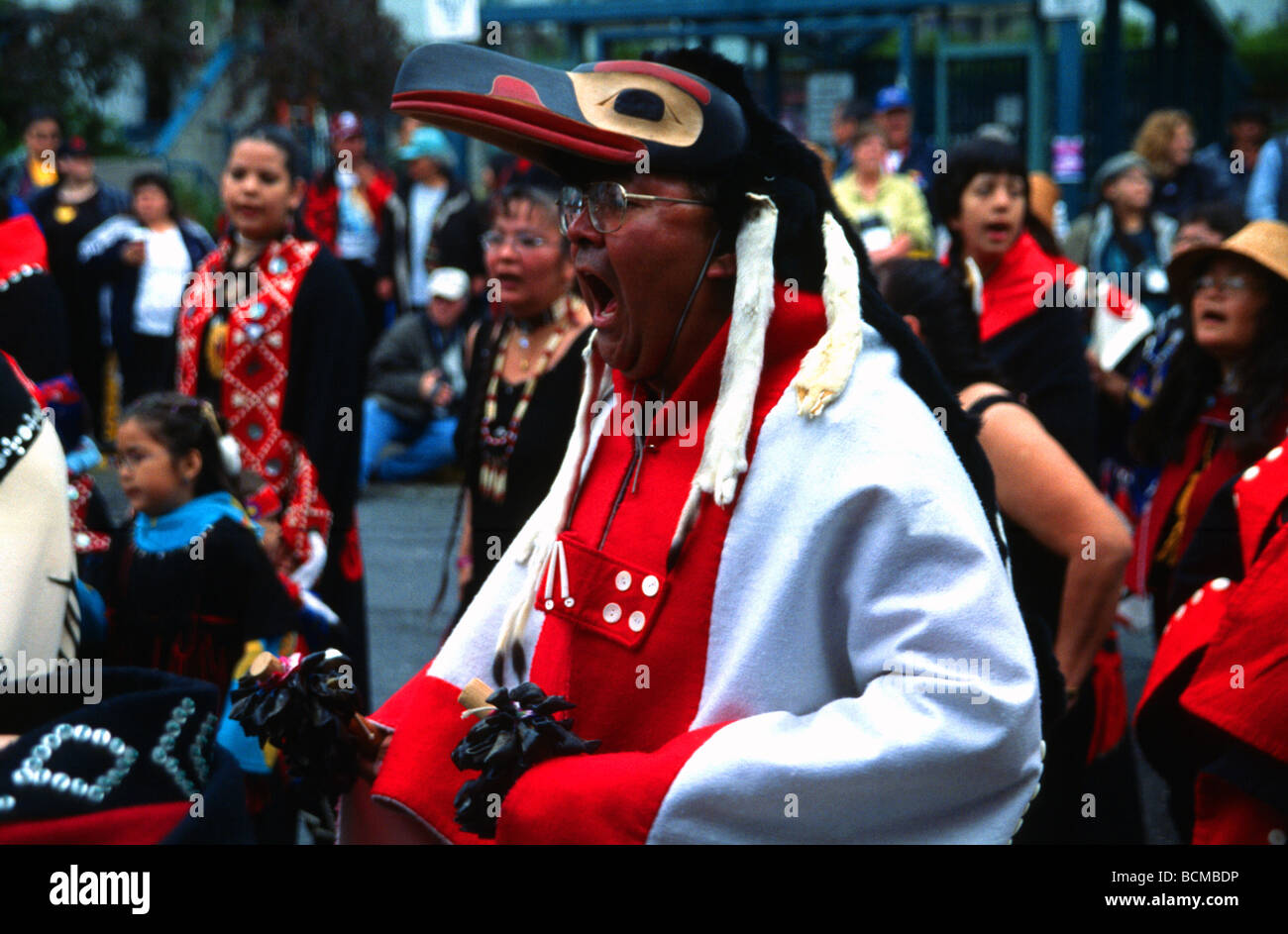 Native Alaskans in traditional dress in Juneau Alaska USA Stock Photo ...