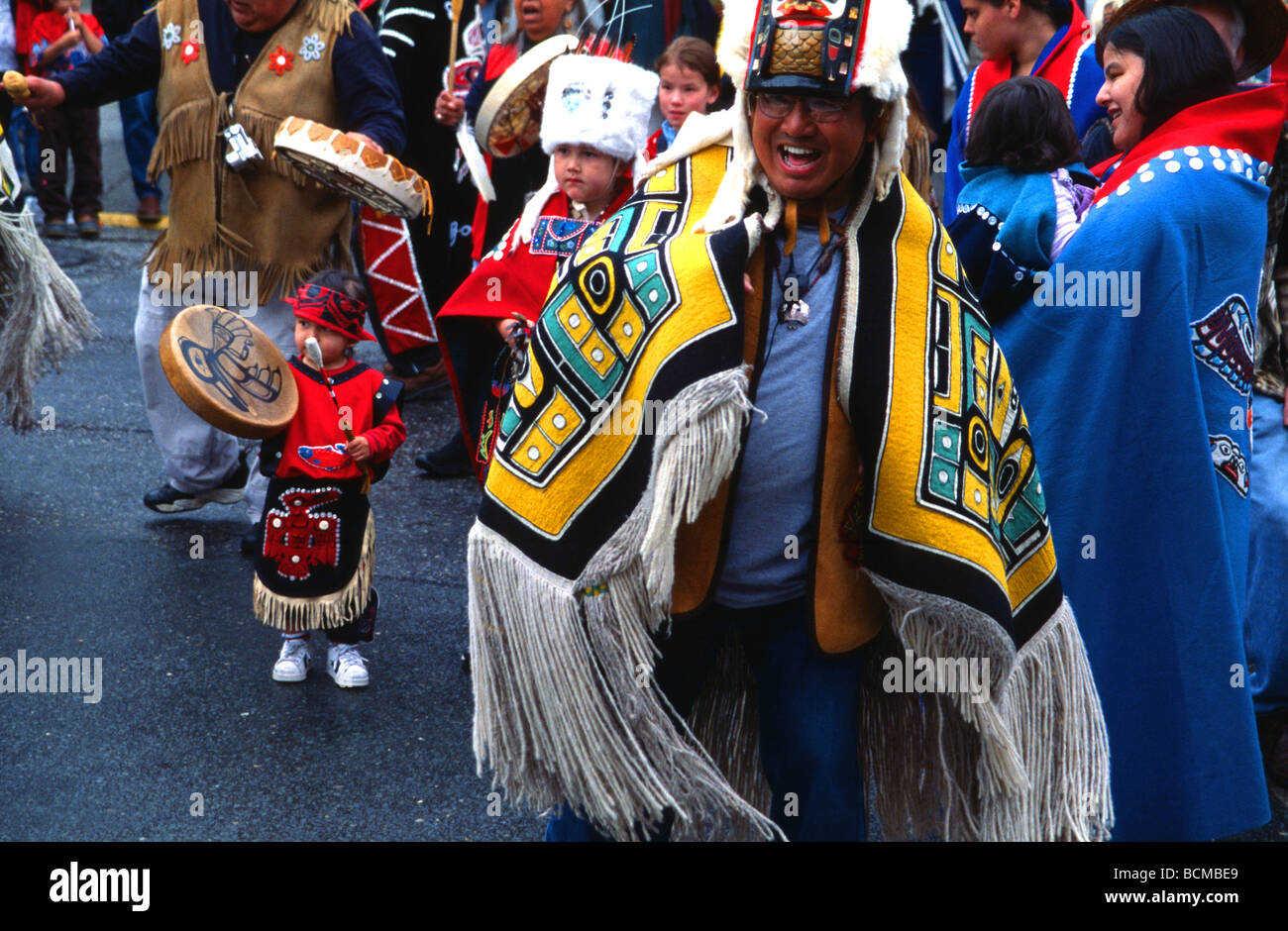 Native Alaskans in traditional dress in Juneau Alaska USA Stock Photo ...