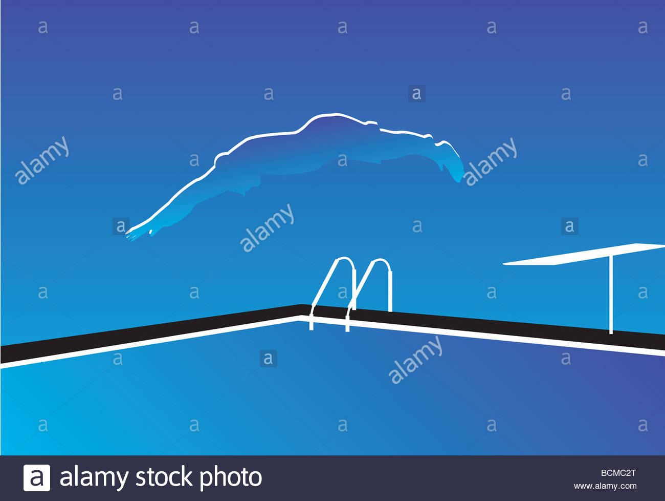 Silhouette Of Man Diving Into Pool High Resolution Stock Photography ...