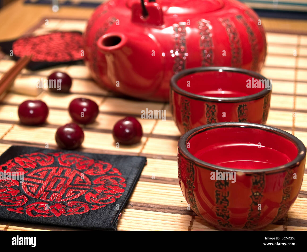 Sake drinking set close up perspective with cherry Stock Photo - Alamy