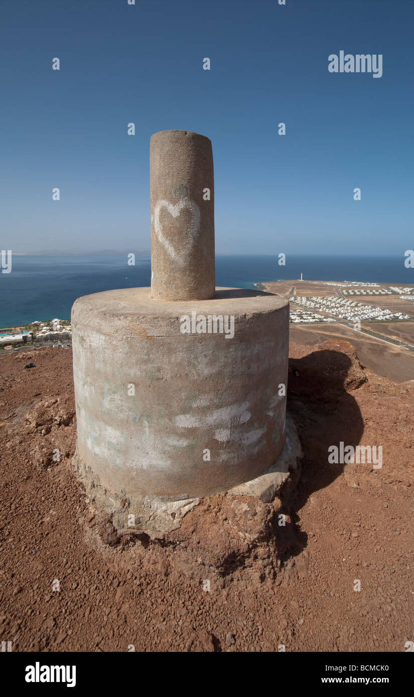 Cairn monument at the summit of Montana Roja volcano at Playa Blanca on ...