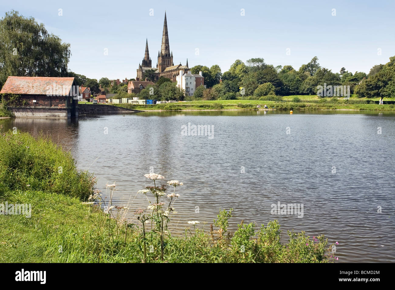 Stow Pool with Cathedral Lichfield, Staffordshire, England Stock Photo ...