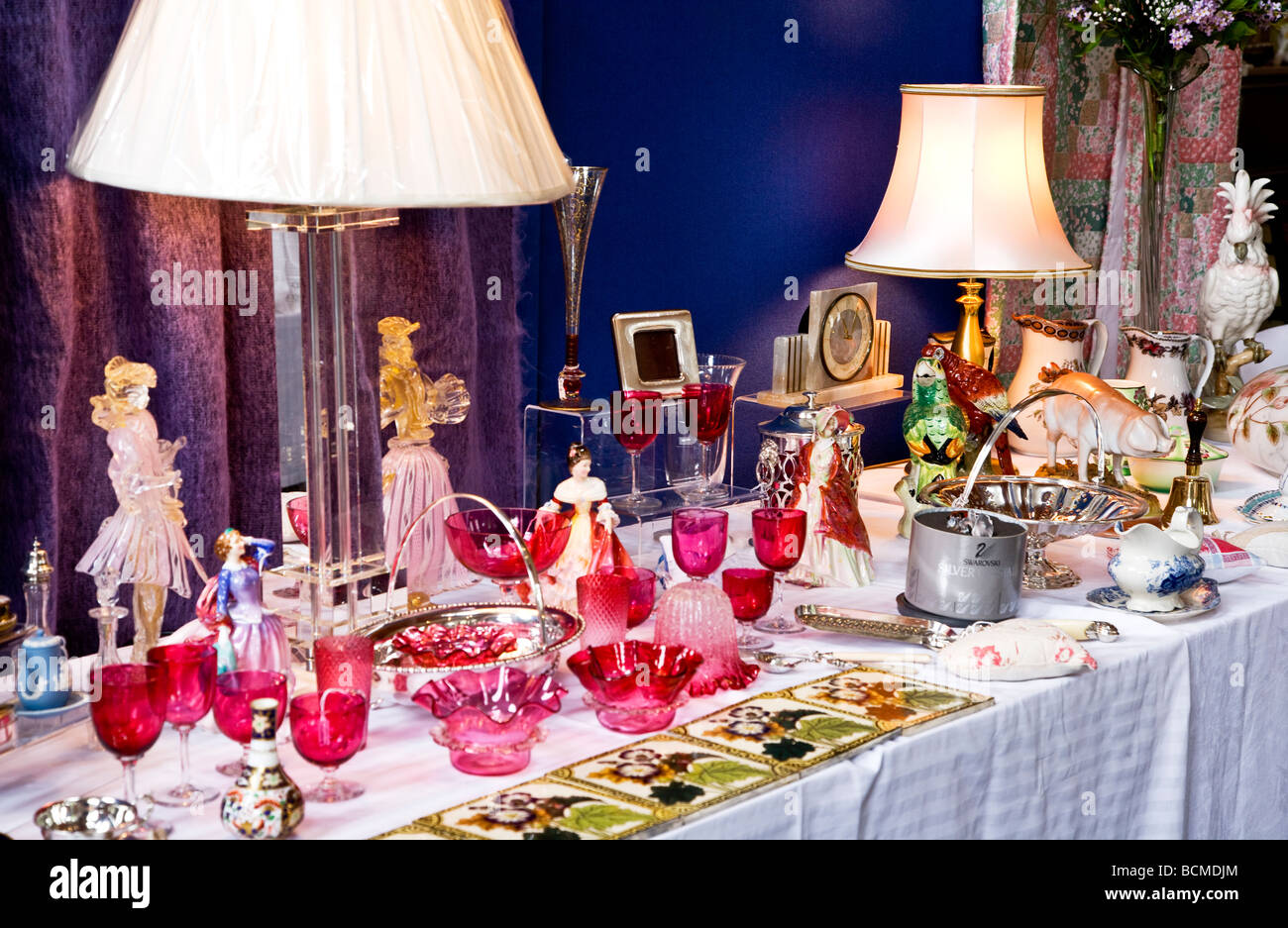 A stall at the antiques market in the typical English market town of ...