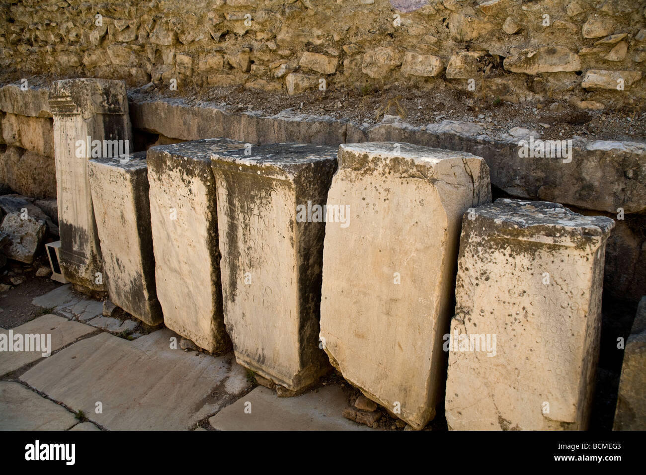 Words carved into stone along the Marble Road in Ancient Ephesus ...