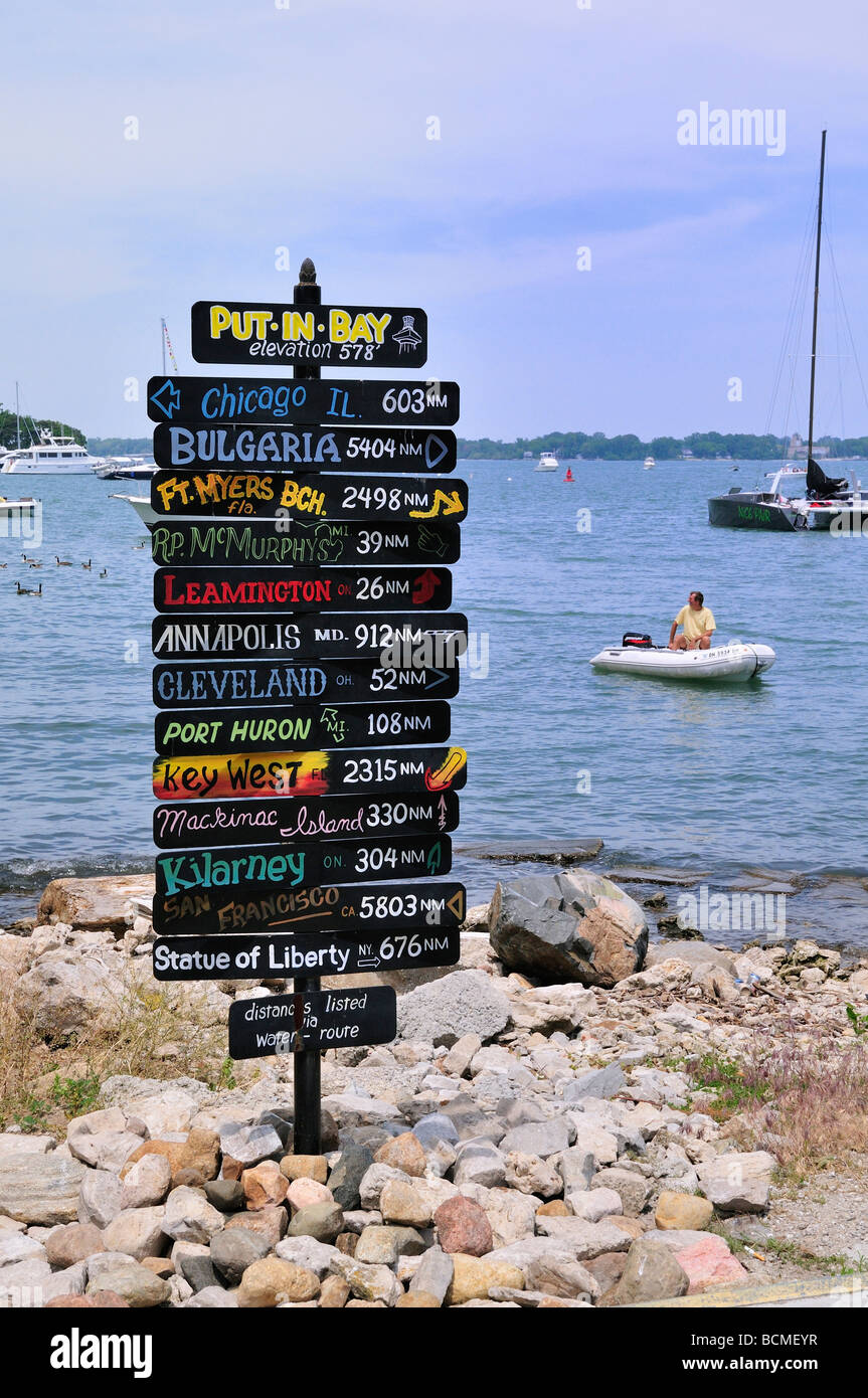 Signs at Put in Bay point the way to many destinations Stock Photo - Alamy