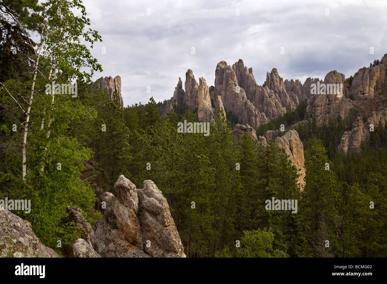 Cathedral Spires (granite spires) along the Needles Highway in the ...