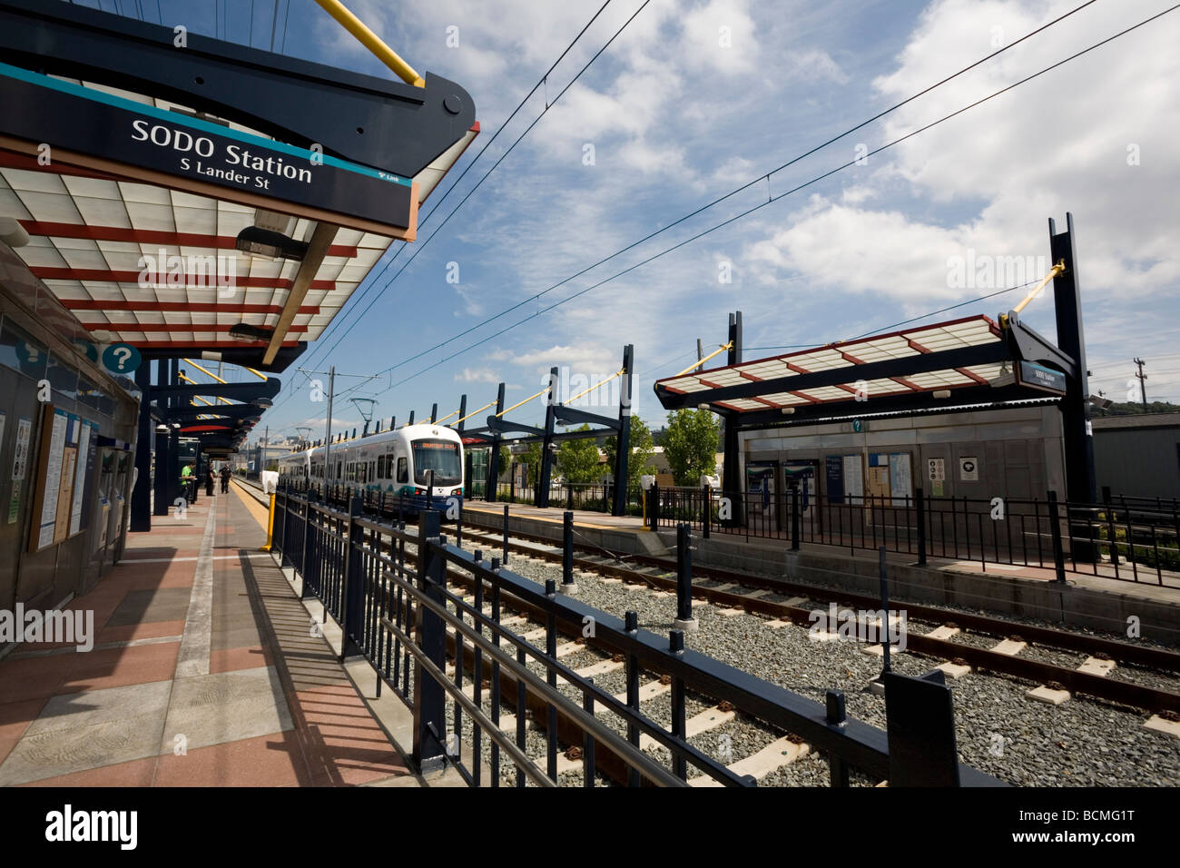 Seattle LInk Light Rail Car Leaving the SODO Station Opening Day Stock ...