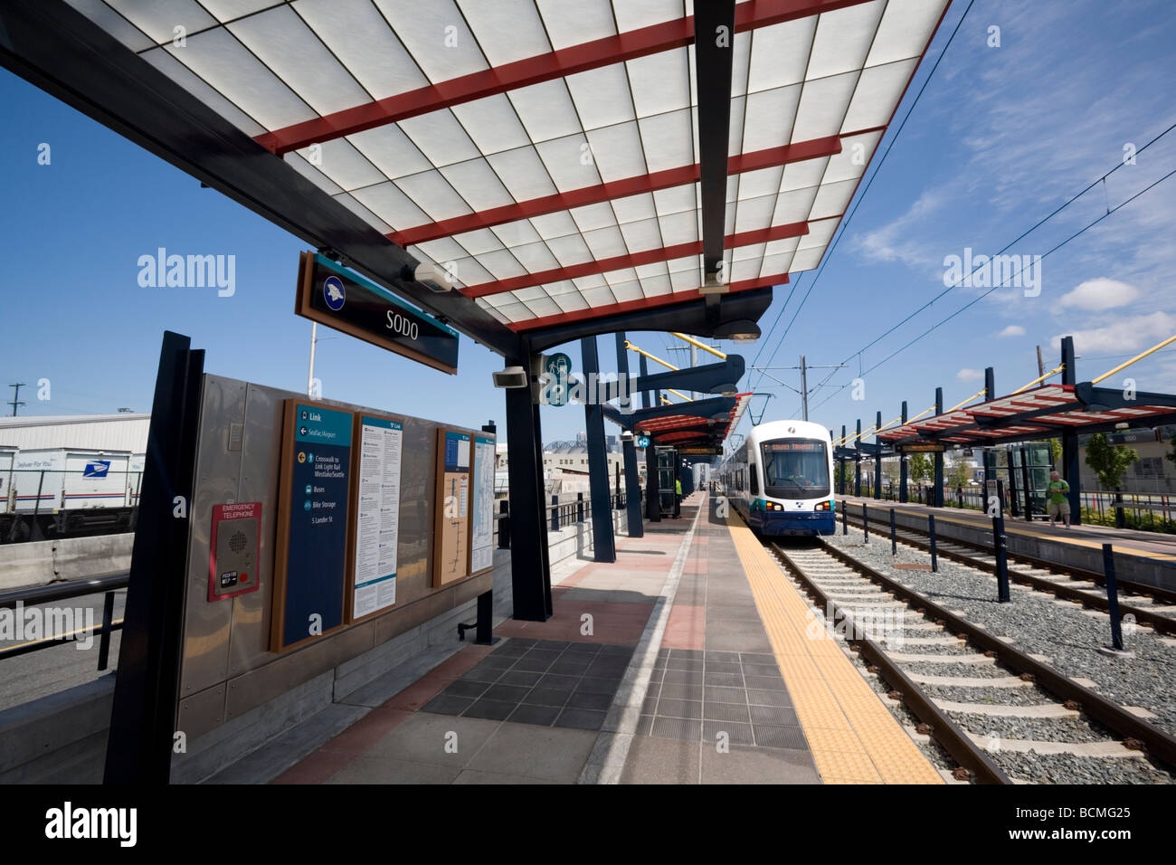 Seattle Link Light Rail Car Entering SODO Station Opening Day Stock ...