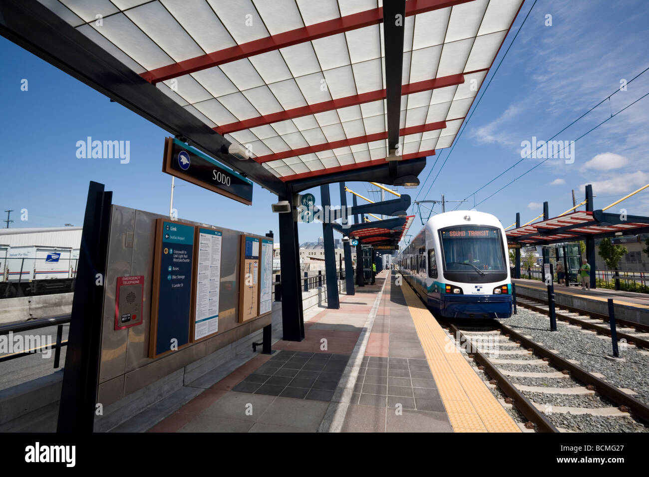 Seattle Link Light Rail Car Entering SODO Station Opening Day Stock ...