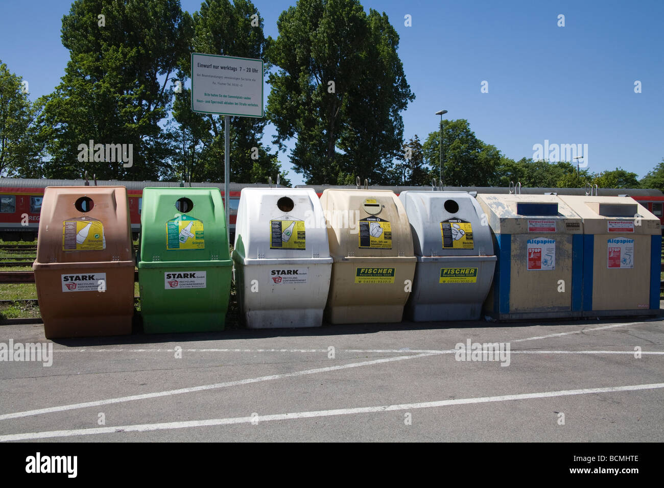 Germany EU metal containers for recycling green brown clear glass paper ...