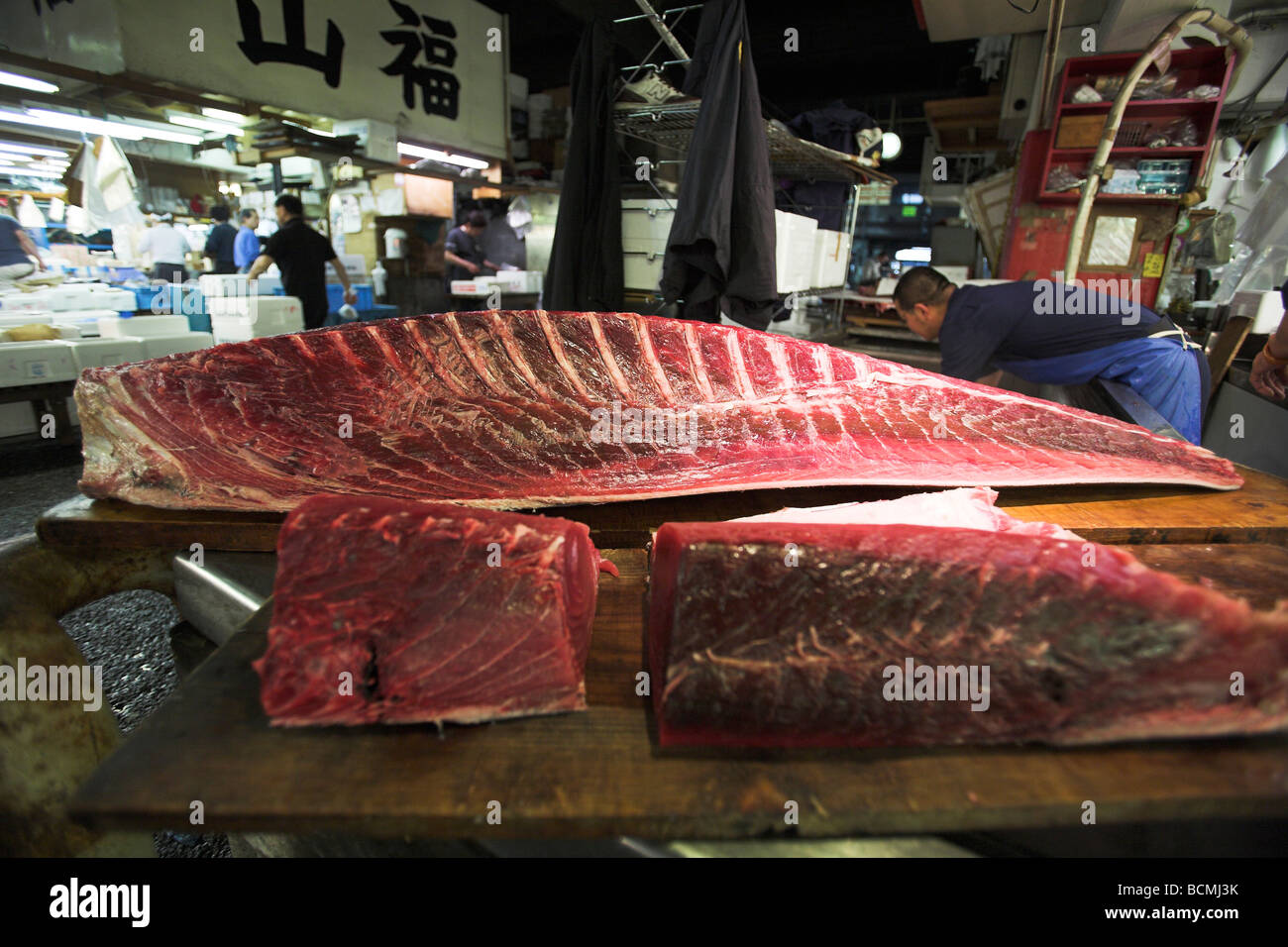 Tuna Tsukiji fish market Tokyo Japan Stock Photo - Alamy