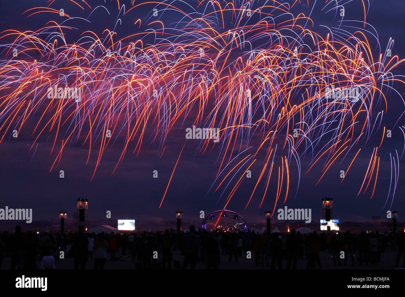 Berlin Fireworks during the Pyromusikale at the closed airport Berlin ...
