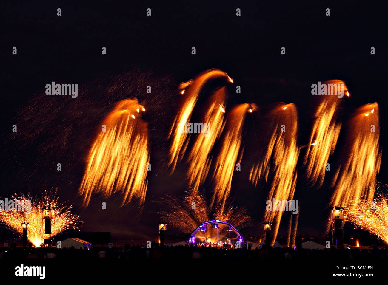 Berlin Fireworks during the Pyromusikale at the closed airport Berlin ...