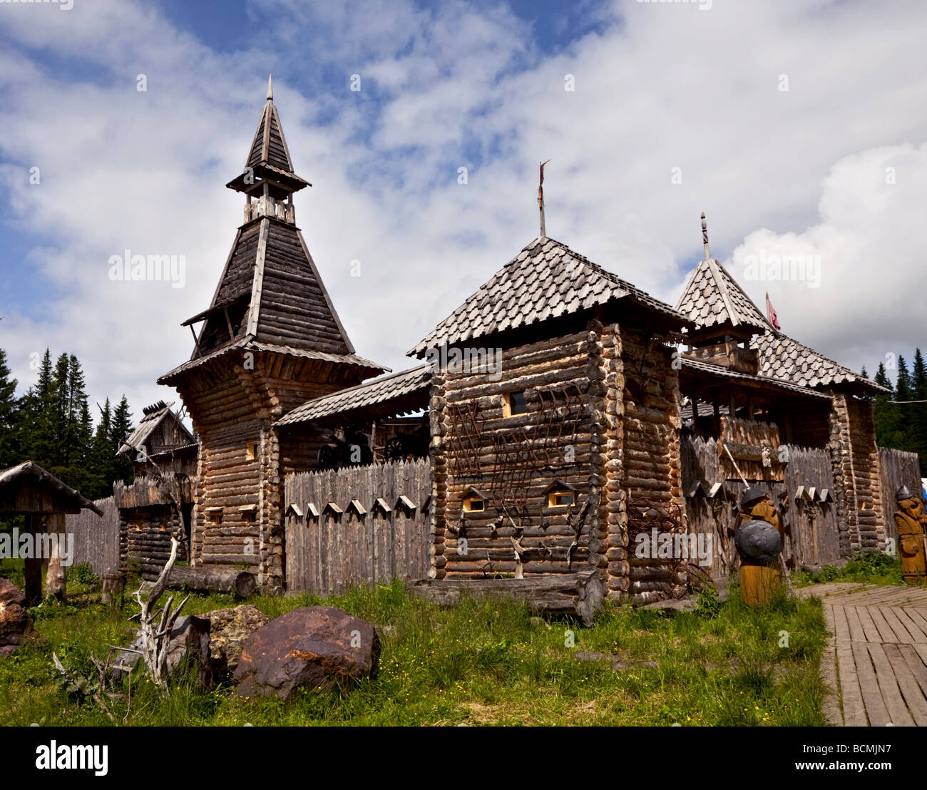 Wooden fortress from theme park on the lake Zuratkul Stock Photo - Alamy
