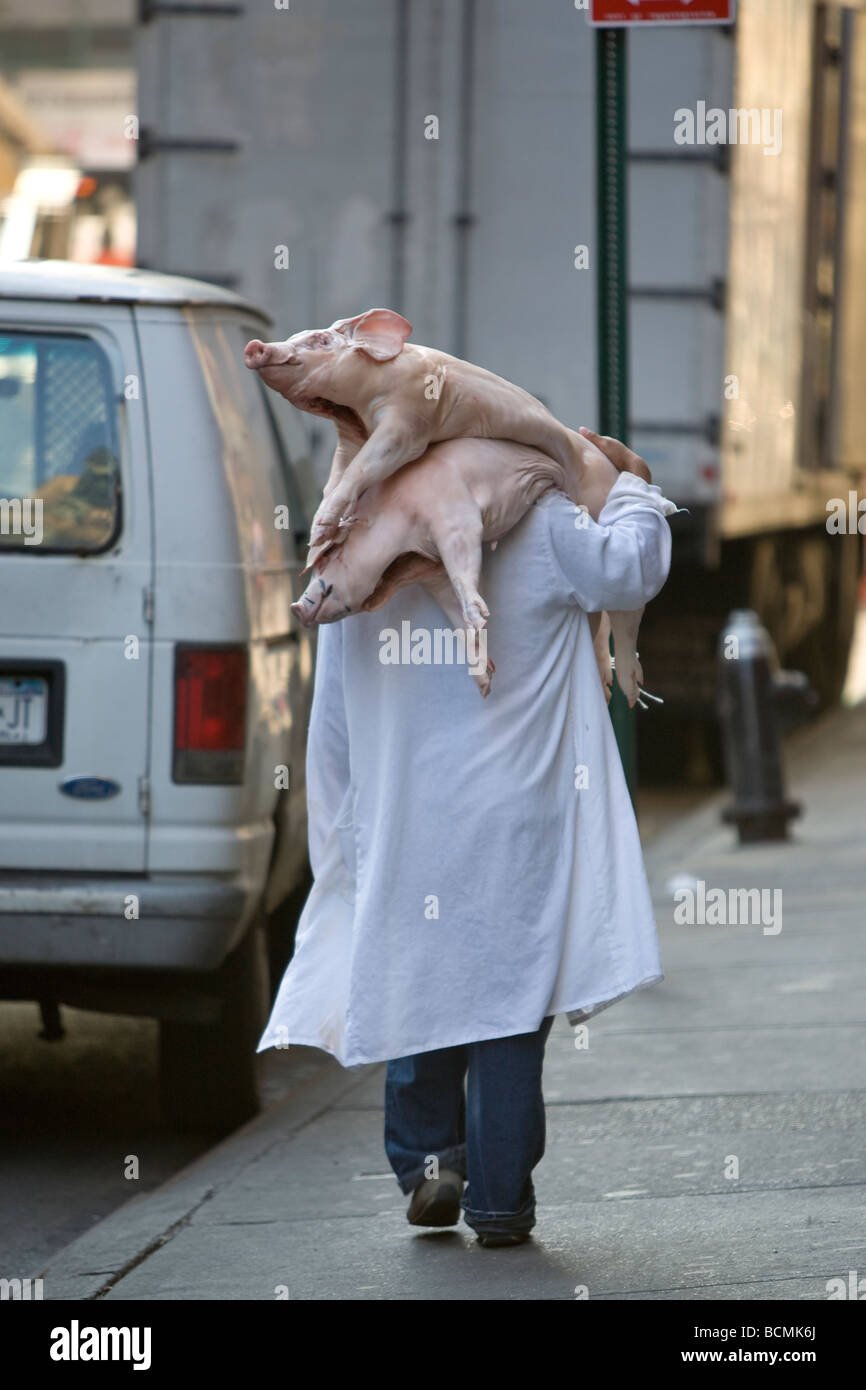Man delivering pigs to the store in Chinatown, Manhattan, NY, USA 2008 ...