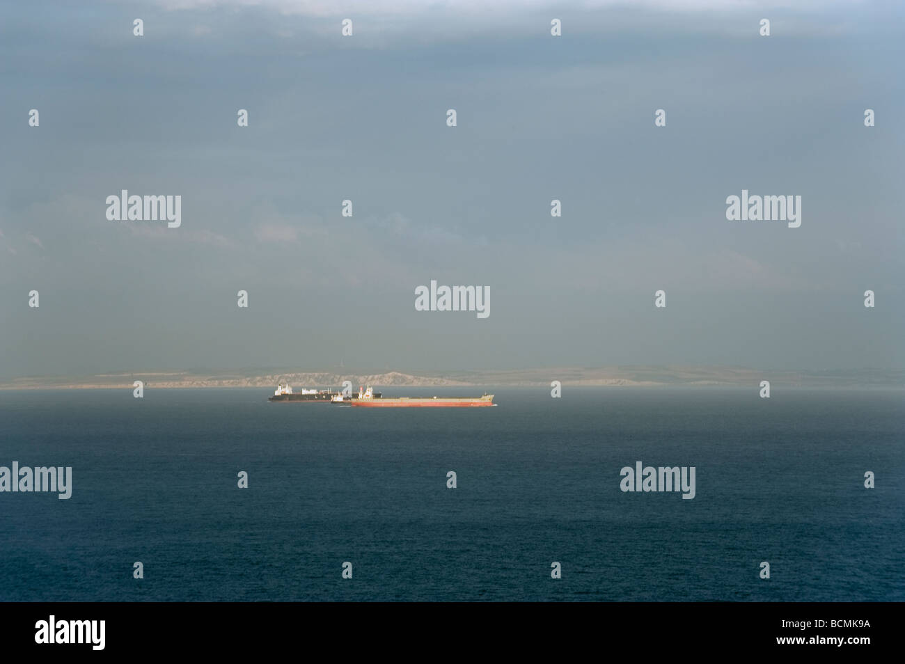 Shipping in English Channel, Strait of Dover. Cliffs of France in ...