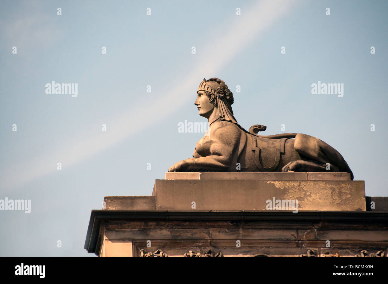 A lioness statue with a human head at Parliament Square in Edinburgh ...
