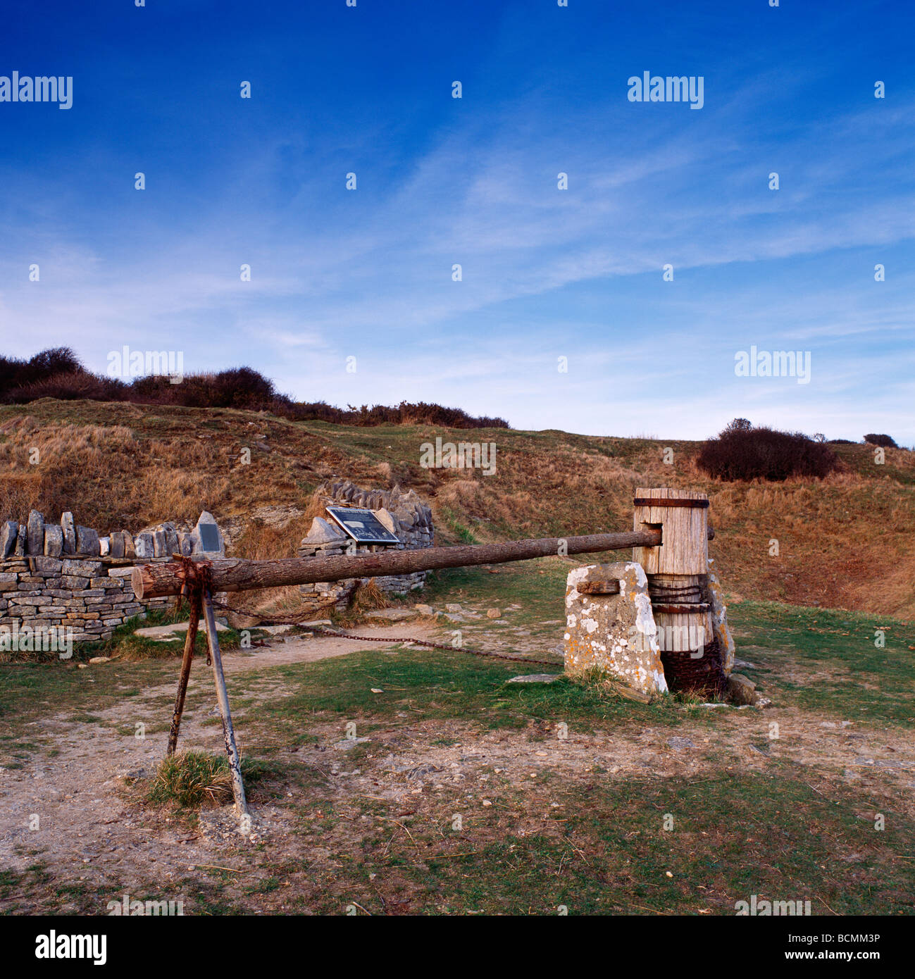 An old Purbeck stone quarry or quarr including a capstan winch in ...