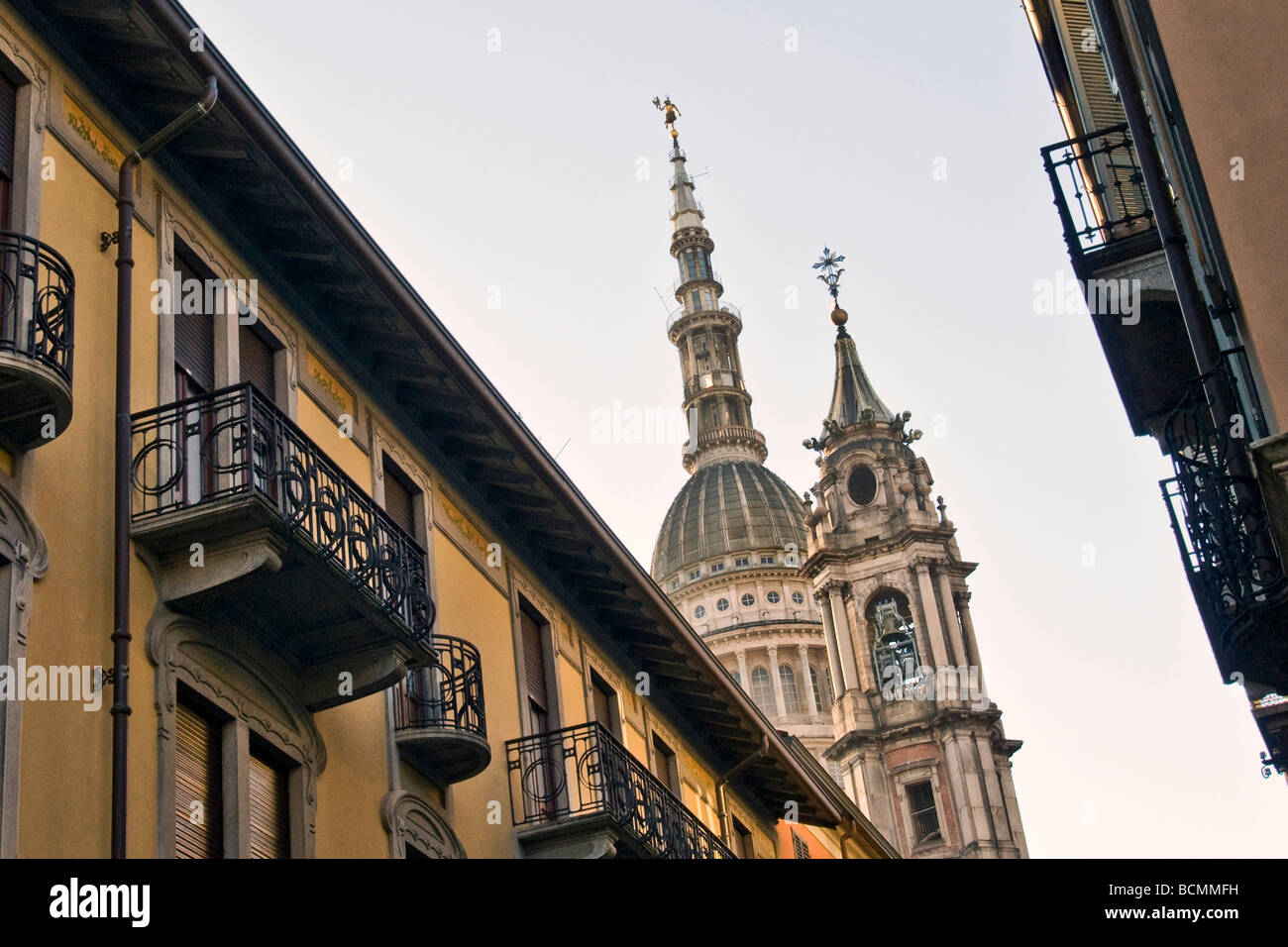 The Old Town of Novara Italy in the background the Dome of St Gaudenzio ...
