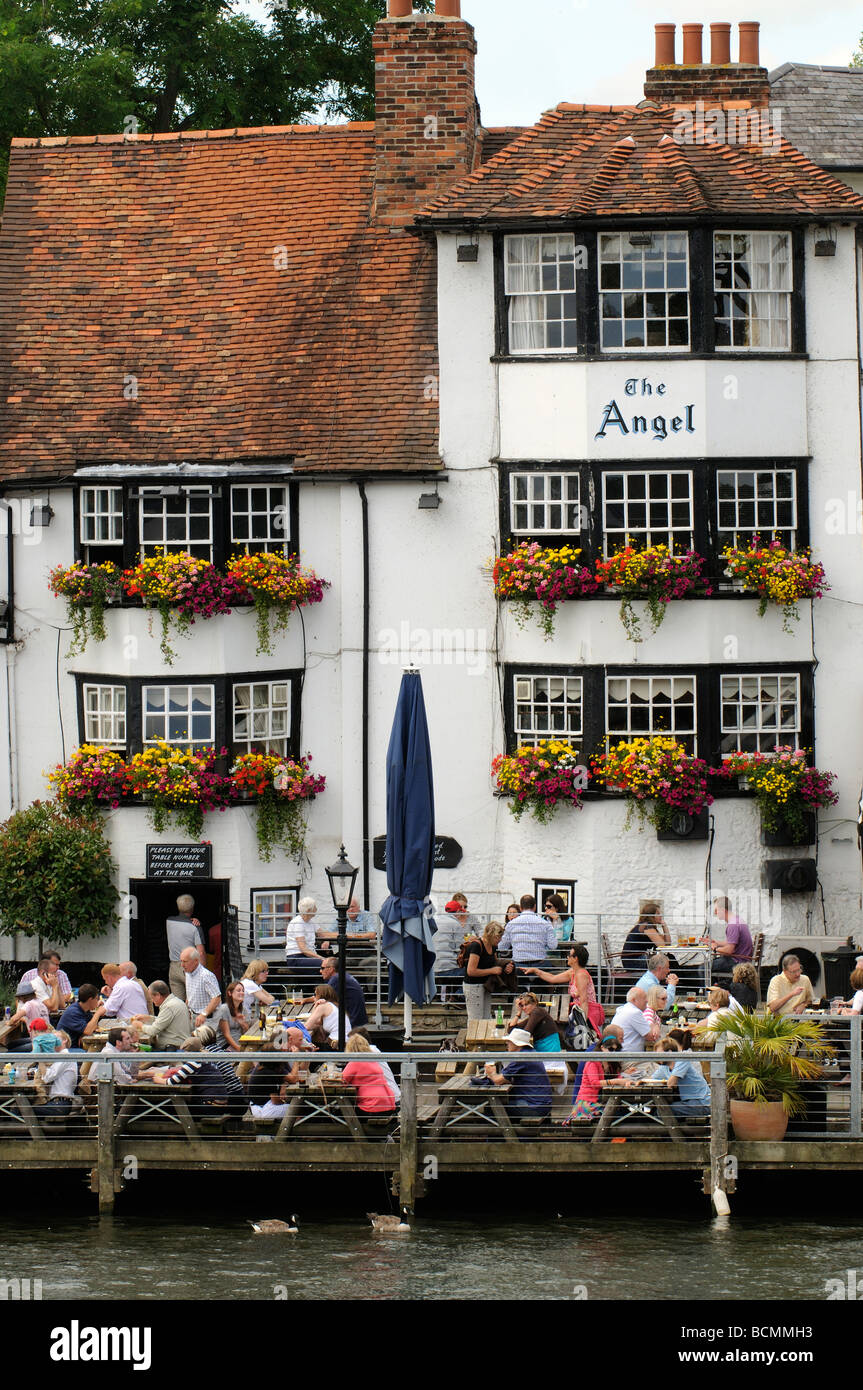 English riverside pub people eating drinking outside The Angel public ...