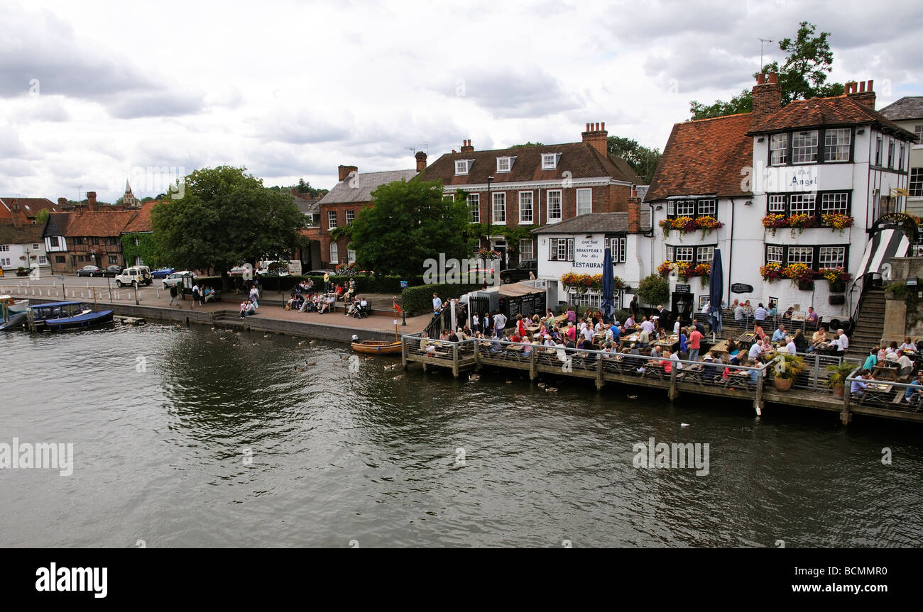 English riverside pub people eating drinking outside The Angel public ...