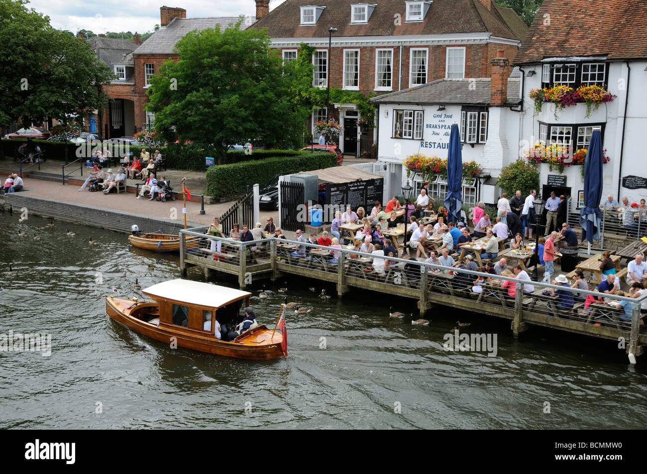 English riverside pub people eating drinking outside The Angel public ...