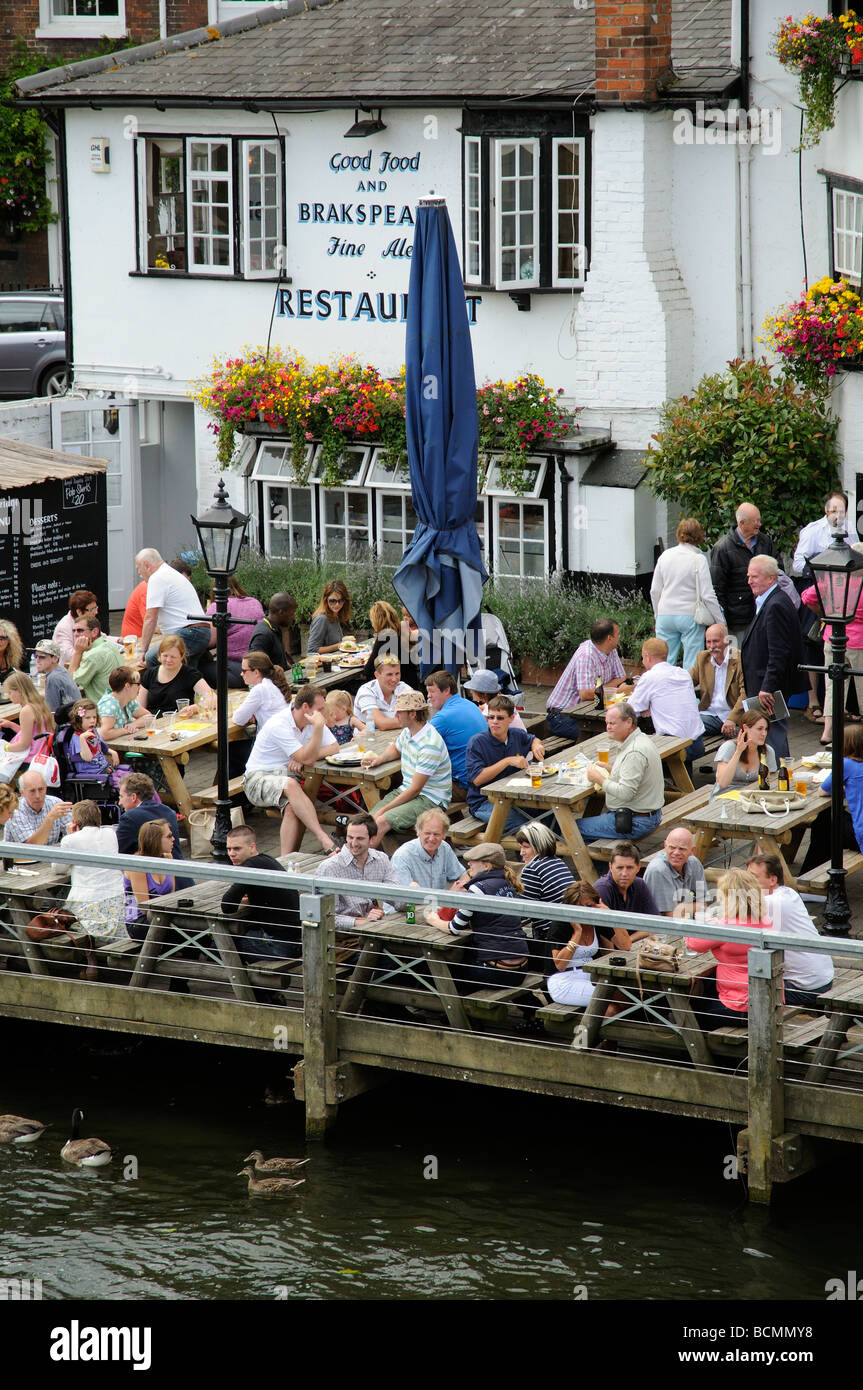 English riverside pub people eating drinking outside The Angel public ...
